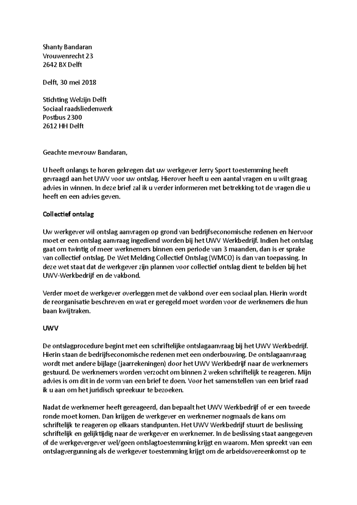 Shanty Bandaran - Adviesbrief voorbeeld - Shanty Bandaran Vrouwenrecht ...