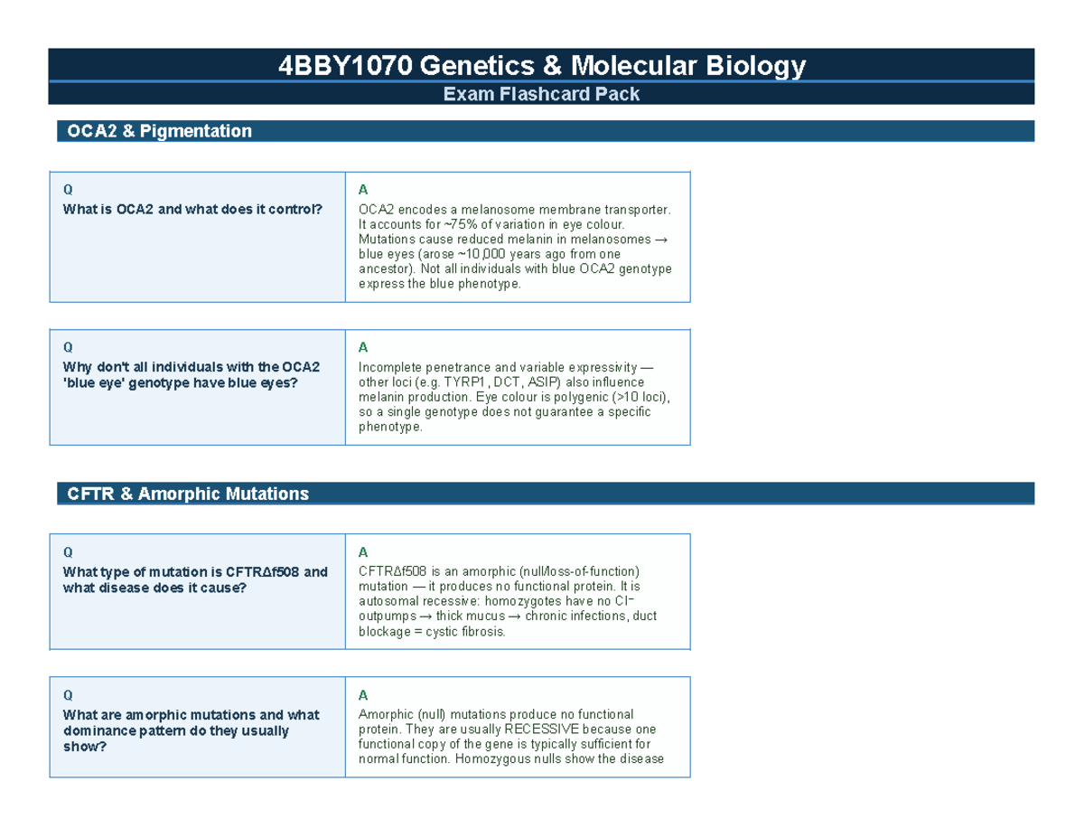 4BBY1070 Genetics Molecular Biology Exam Flashcards - Study Guide - Studocu