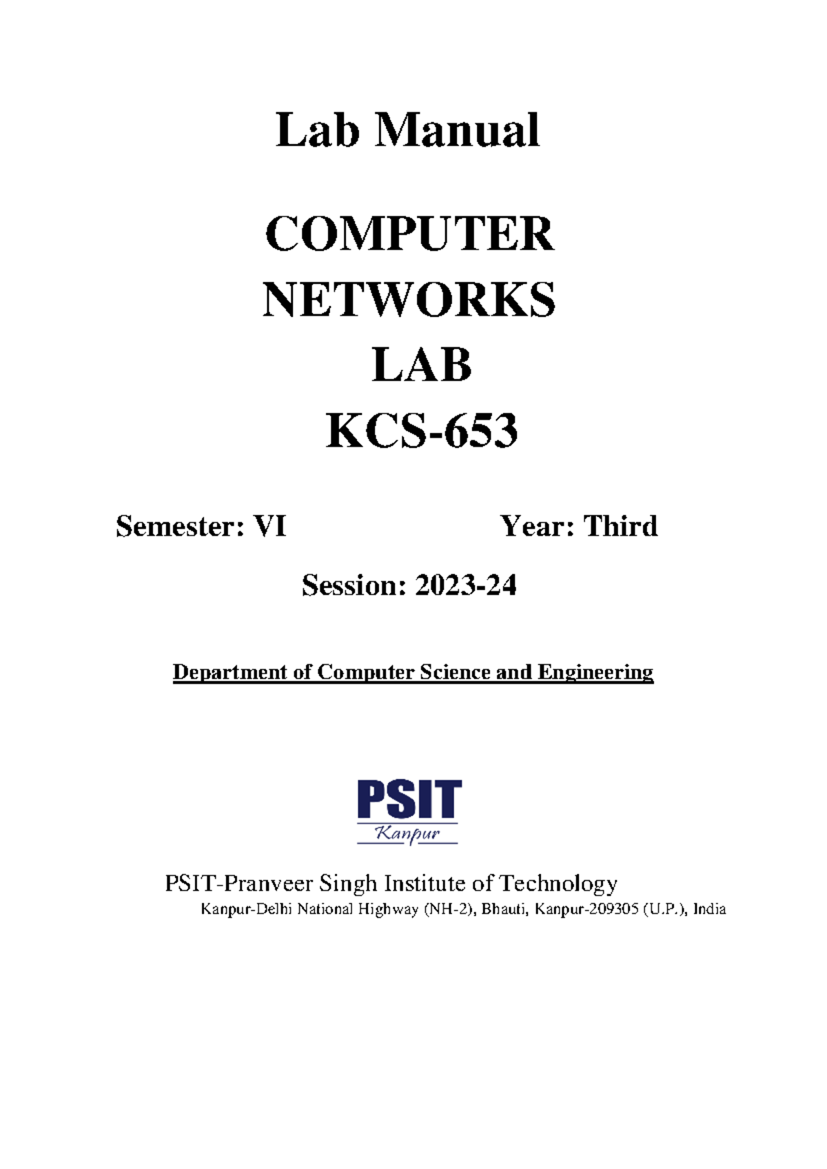 Lab Manual: COMPUTER NETWORKS LAB KCS 653 - 3rd Year VI Semester - Studocu