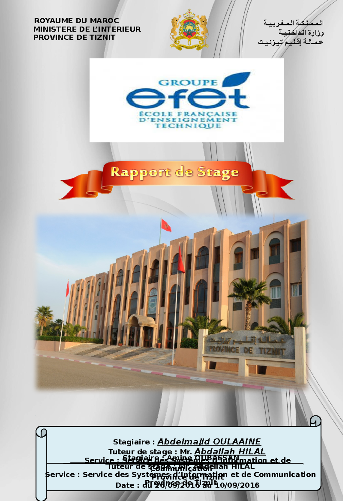 Rapport Abdelmajid - ROYAUME DU MAROC MINISTERE DE L’INTERIEUR PROVINCE ...