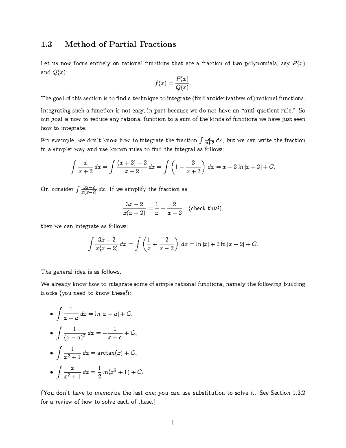 Lecture Notes 2: Method of Partial Fractions in Integration - Studocu