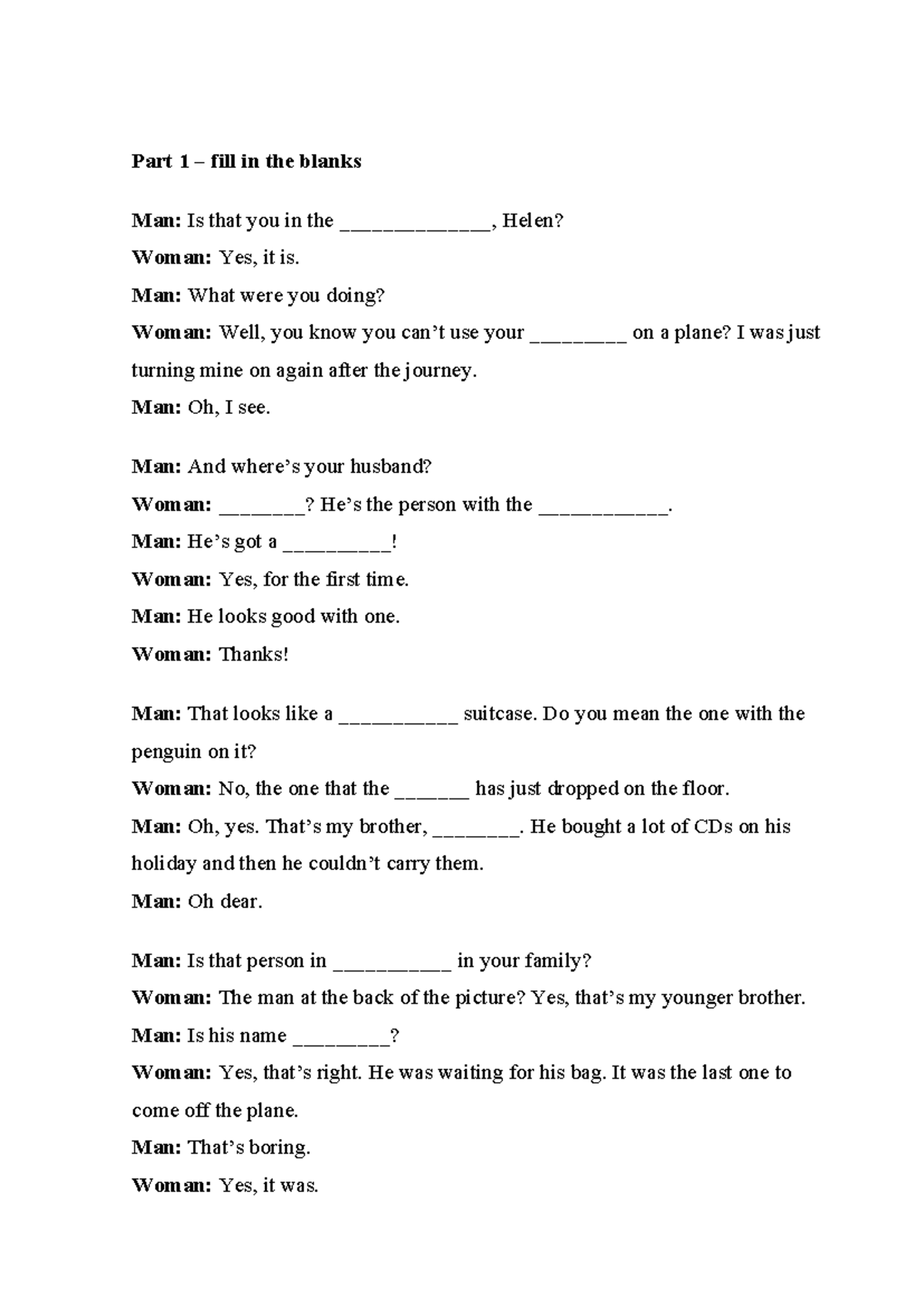Part 1 - Fill in the Blanks: Conversation at the Railway Station - Studocu