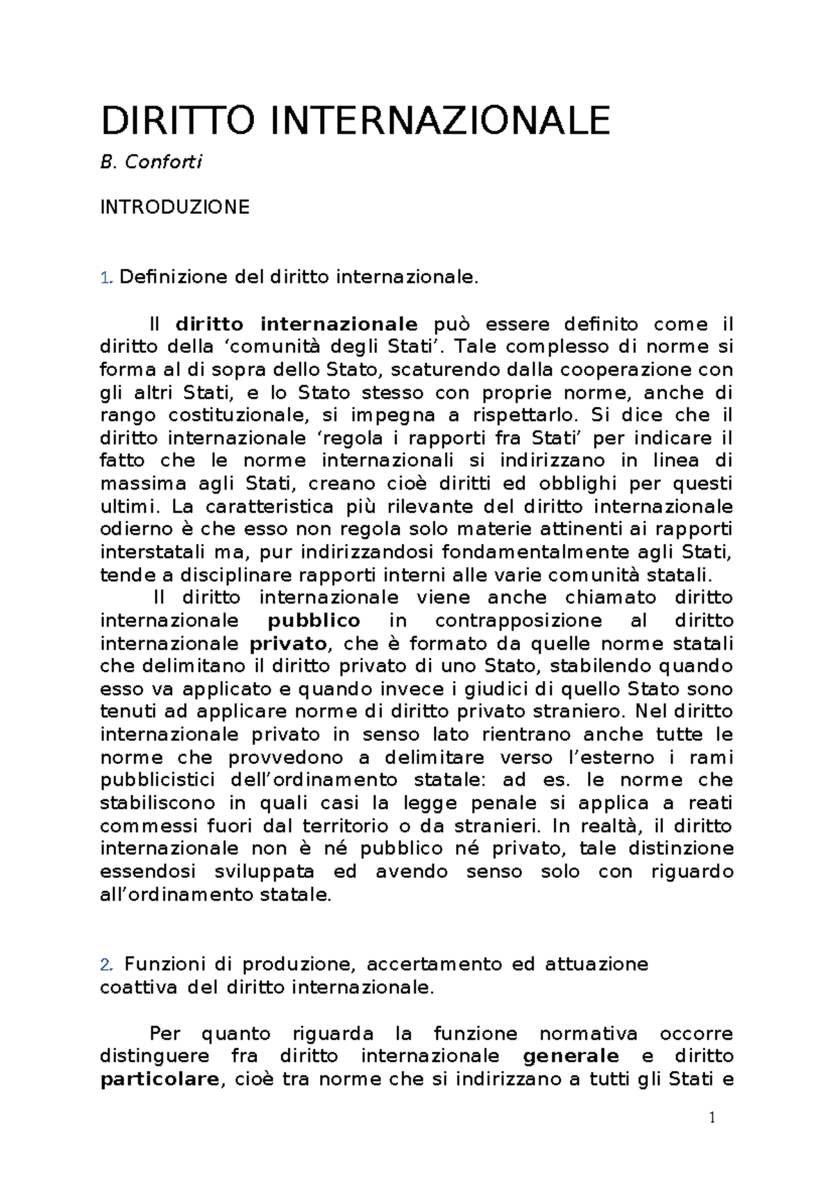 Diritto Internazionale: Introduzione e Funzioni - Conforti - Studocu