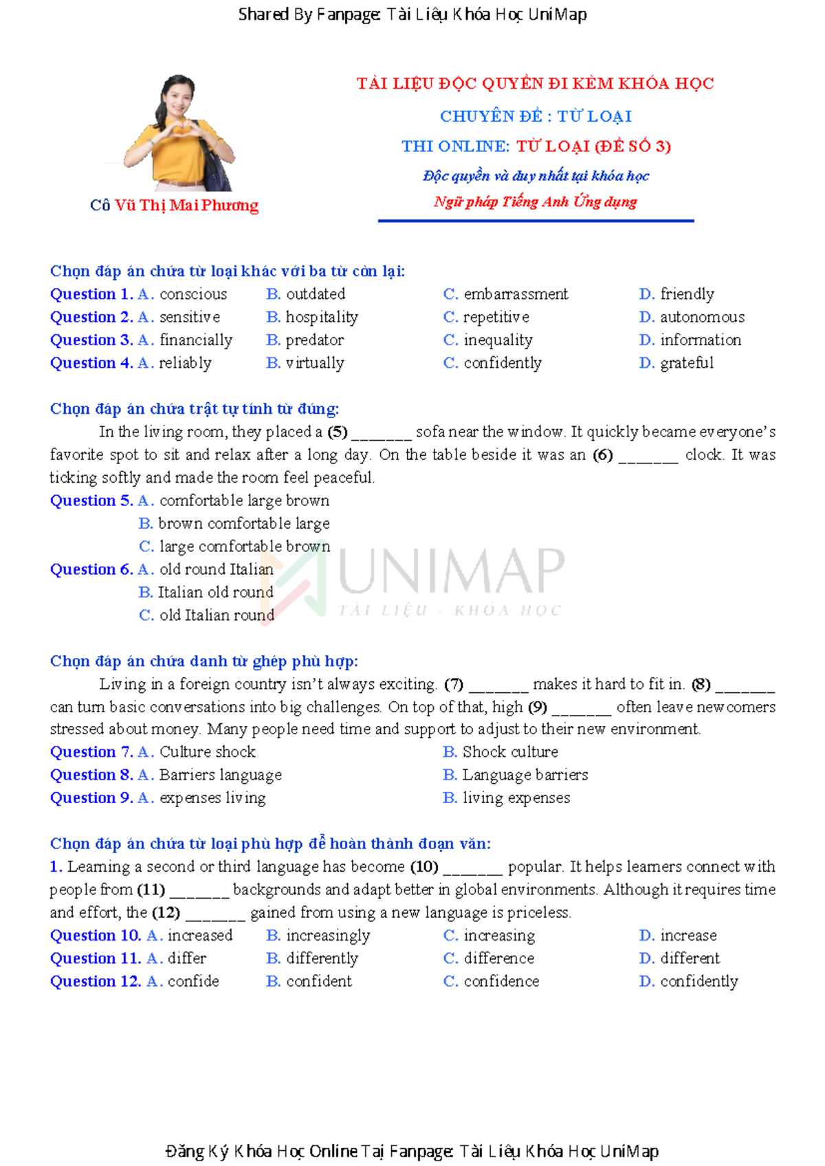 Tài Liệu Khóa Học UniMap: Thi Online Từ Loại (Đề Số 03) - Studocu