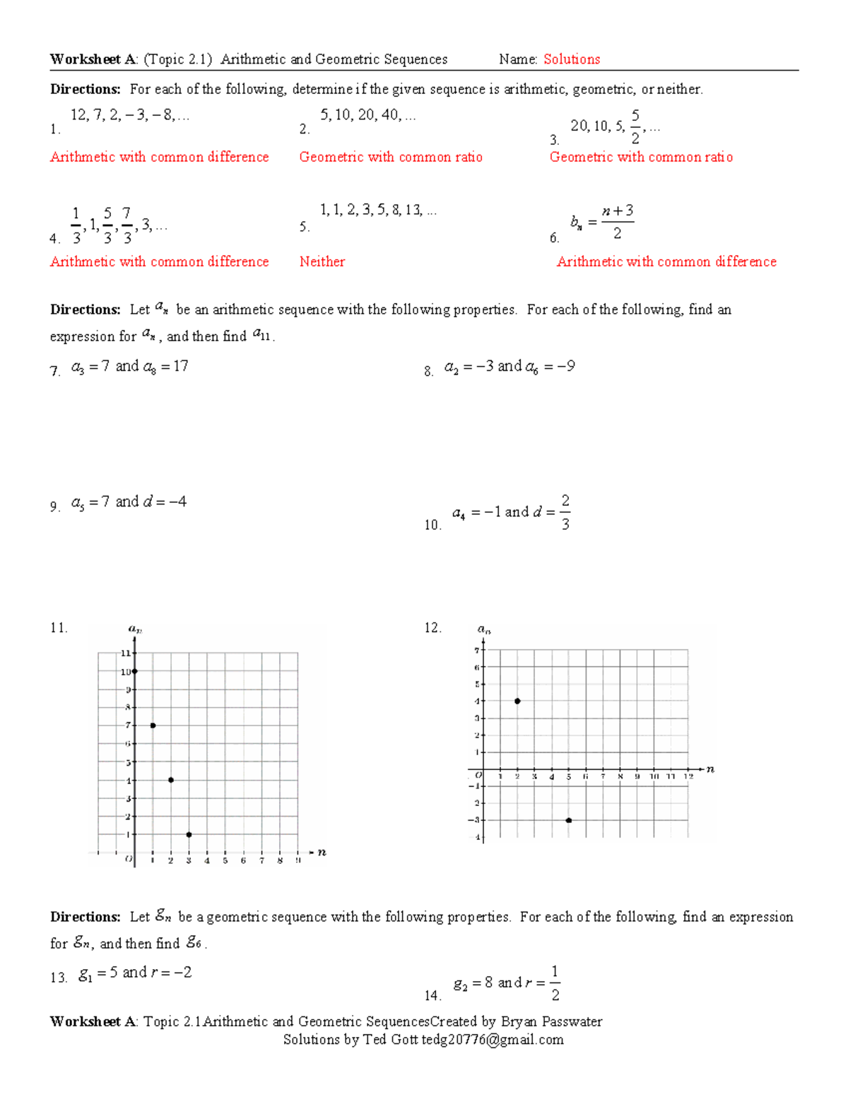 Worksheet A Key: Topic 2.1 Change in Arithmetic & Geometric Sequences ...