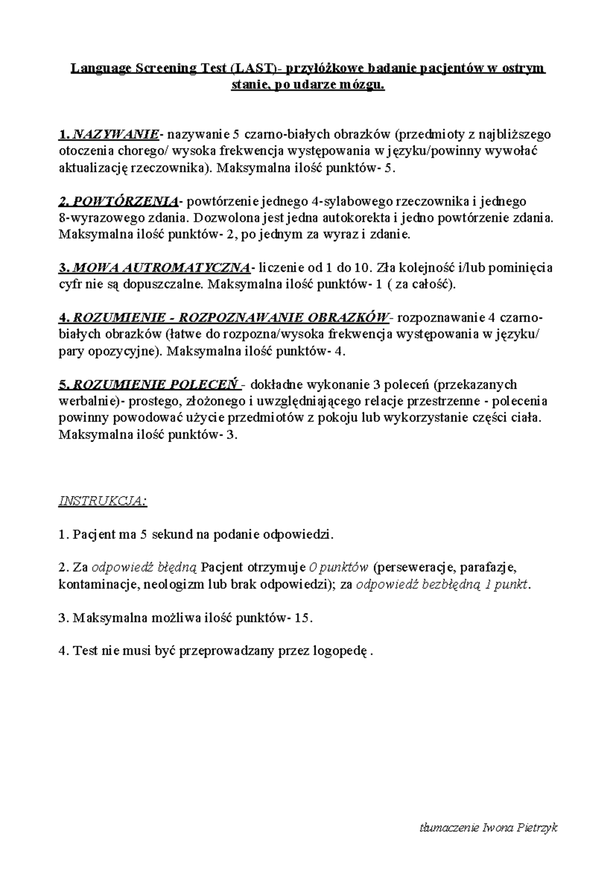 Test Przesiewowy do Badania Afazji (Language Screening Test - LAST ...