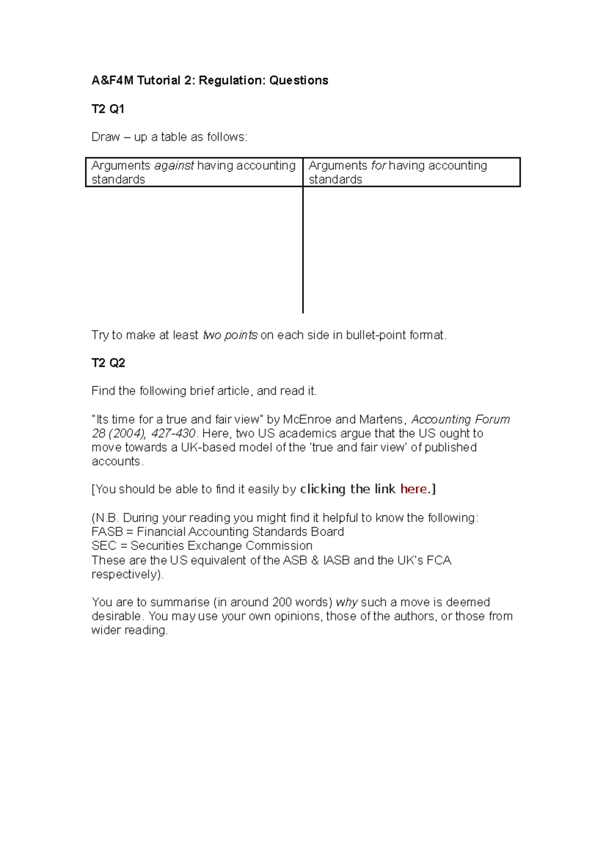 10030 Tutorial 2 Qs - accounting questions - A&F4M Tutorial 2 ...