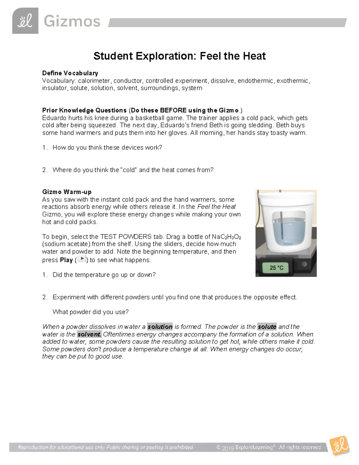 Feel the Heat SE - Student Exploration Activity Guide - Studocu