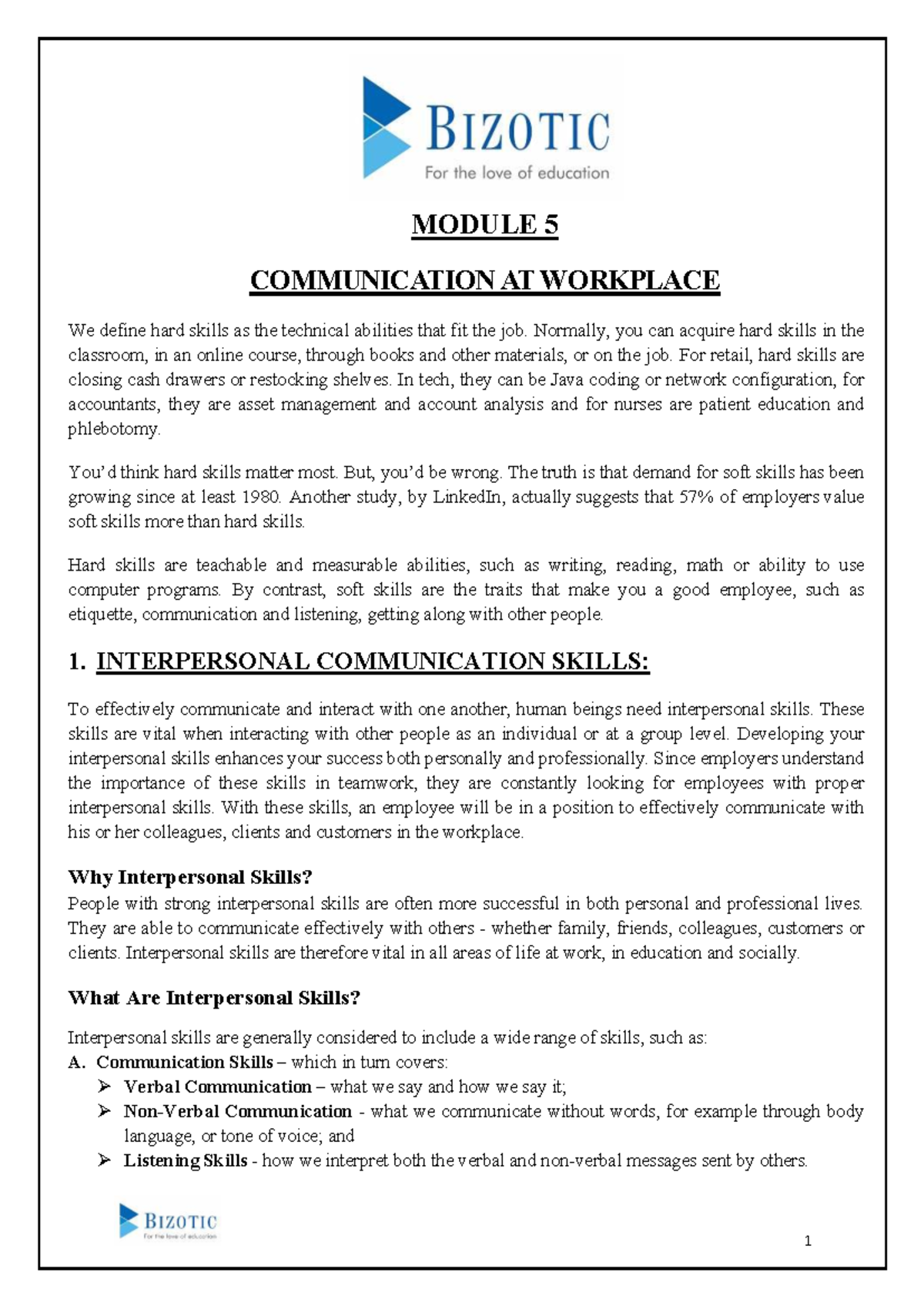 Module 5: Communication Skills in the Workplace - Studocu
