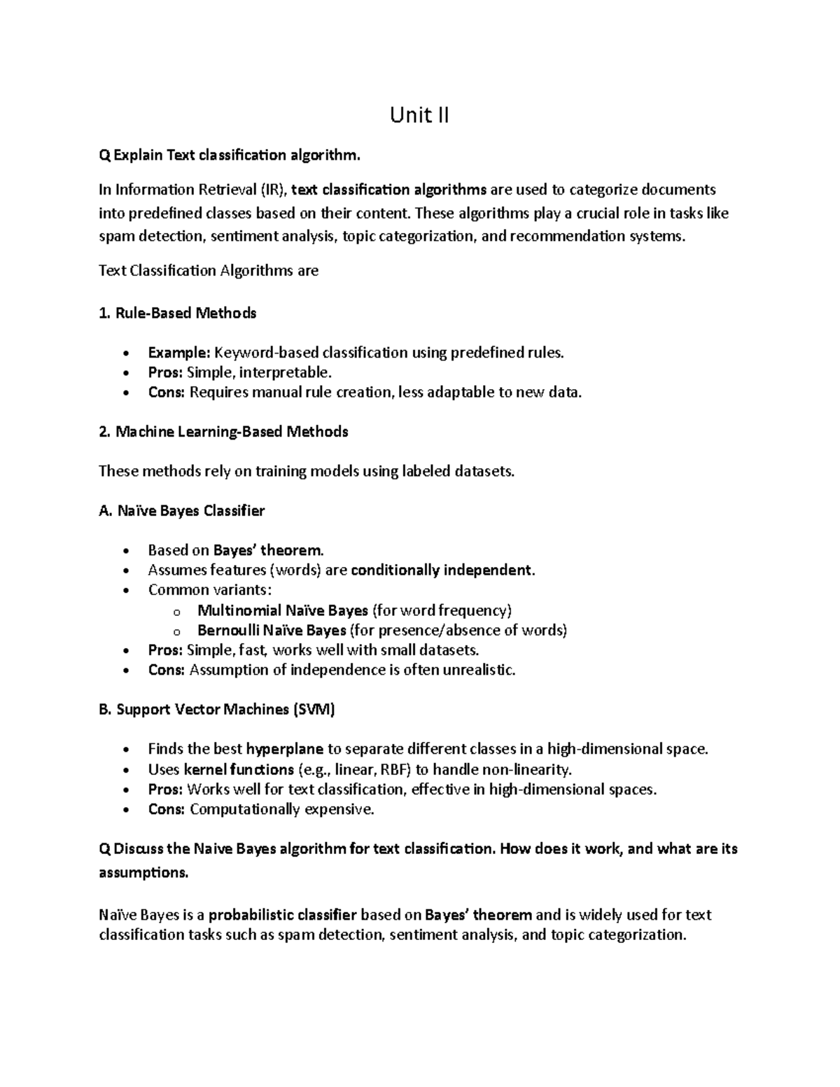 Unit II QB - Text Classification Algorithms in Information Retrieval ...