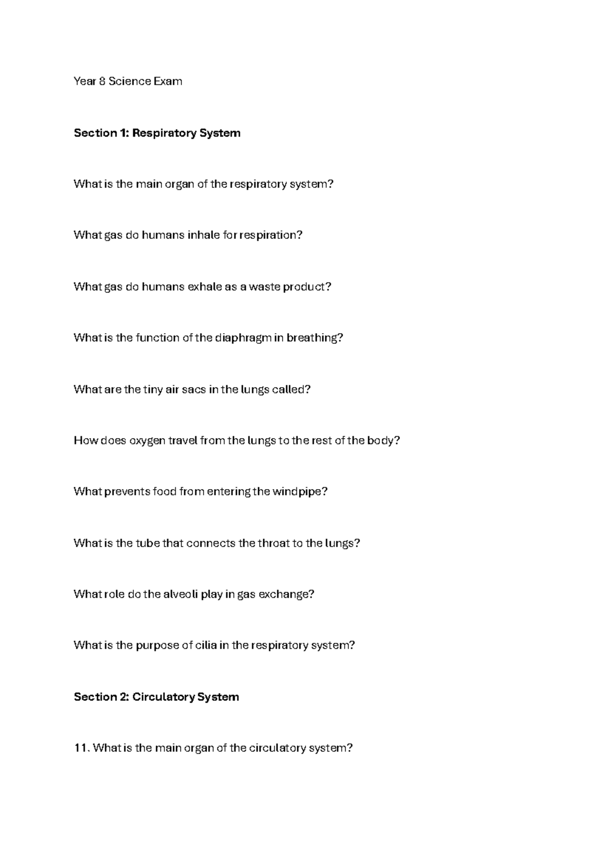 Year 8 Science Exa1 - good. - Year 8 Science Exam Section 1 ...