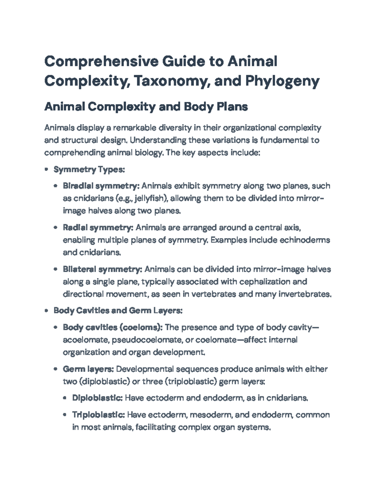 Comprehensive Study of Animal Complexity, Taxonomy, and Phylogeny - Studocu