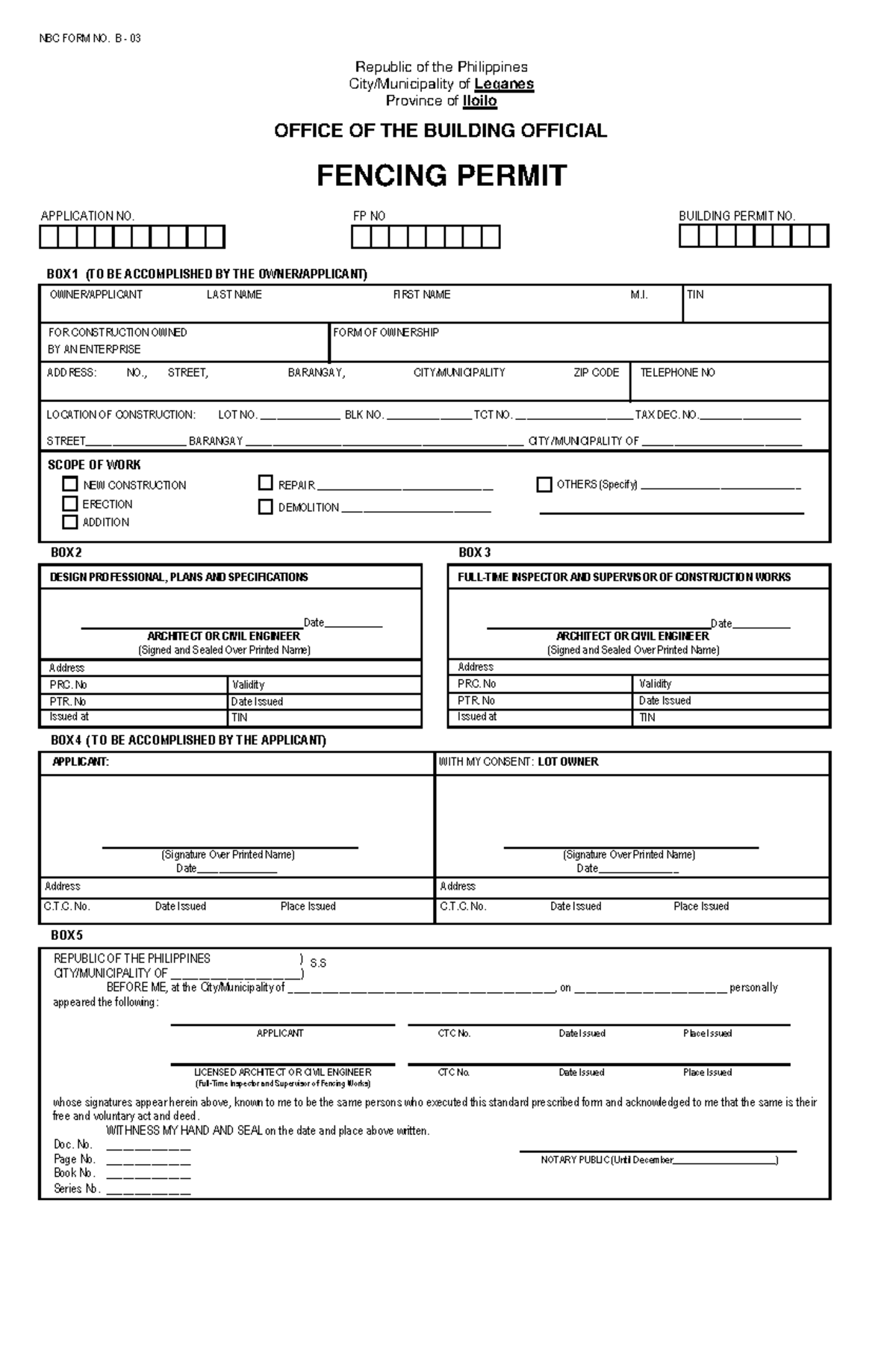 Fencing Permit Application - NBC FORM NO. B 03 - Studocu