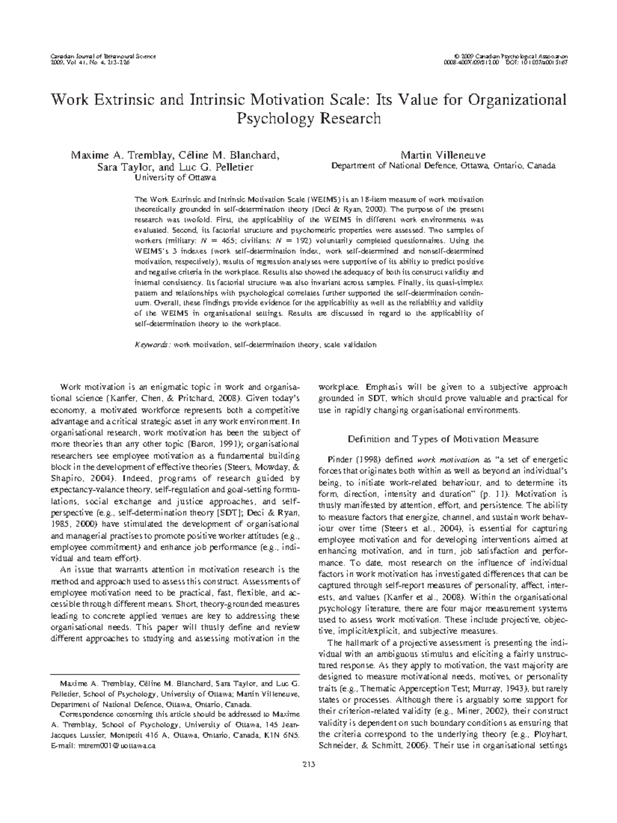 Work Extrinsic and Intrinsic Motivation Scale (WEIMS) Analysis for Org ...