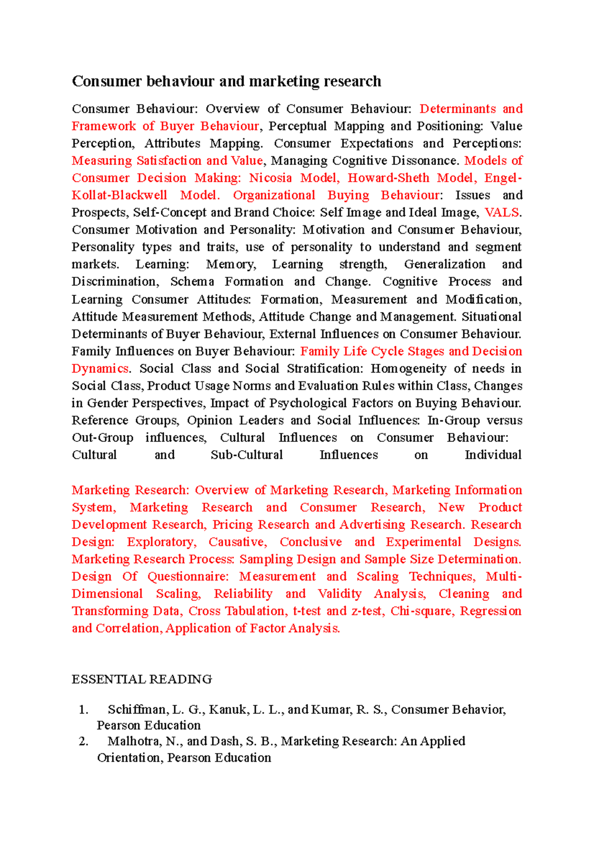 Consumer Behavior and Marketing Research Syllabus (Course Code: CBMR101 ...