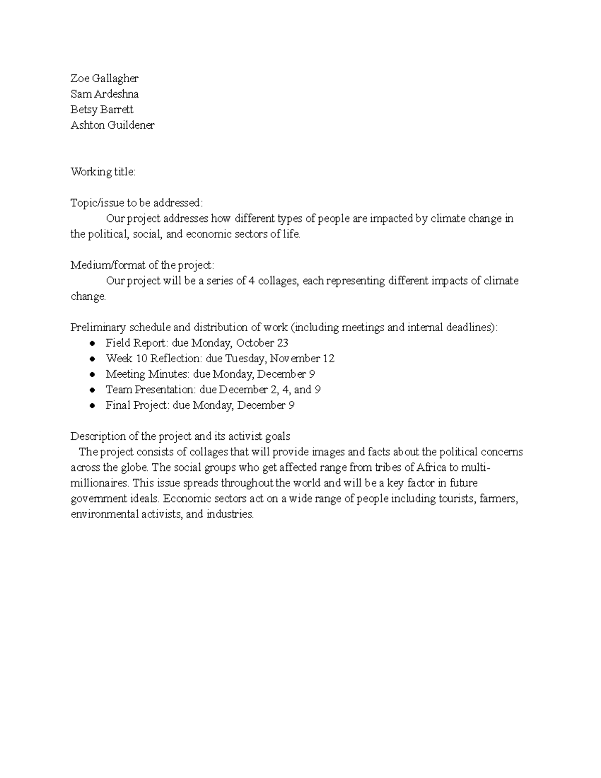 Art and activism project proposal - Zoe Gallagher Sam Ardeshna Betsy ...