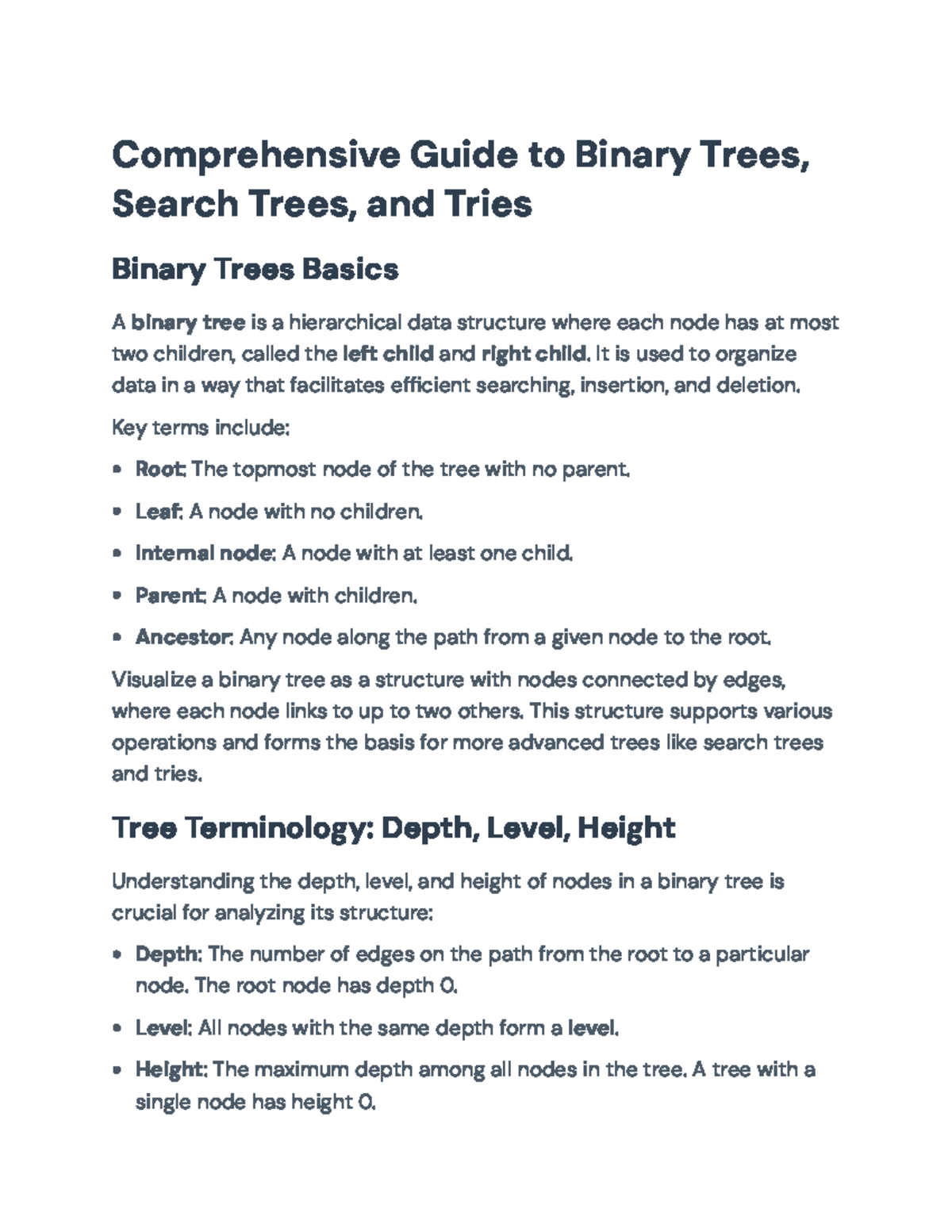 Comprehensive Guide to Binary Trees, BST Algorithms, and Tries - Studocu