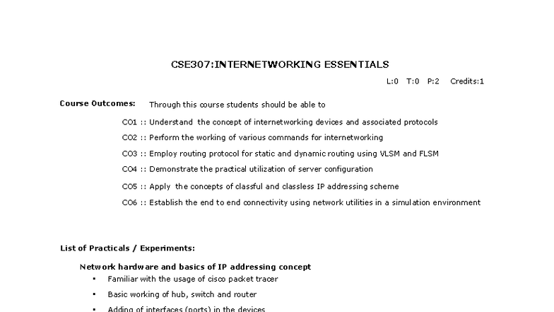 CSE307: Internetworking Essentials Course Syllabus and Outcomes - Studocu