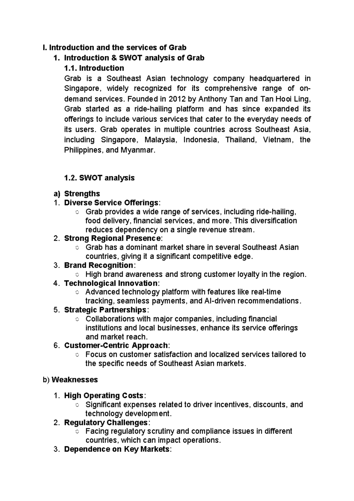 GRAB 101: SWOT Analysis and Service Overview of Grab's Offerings - Studocu