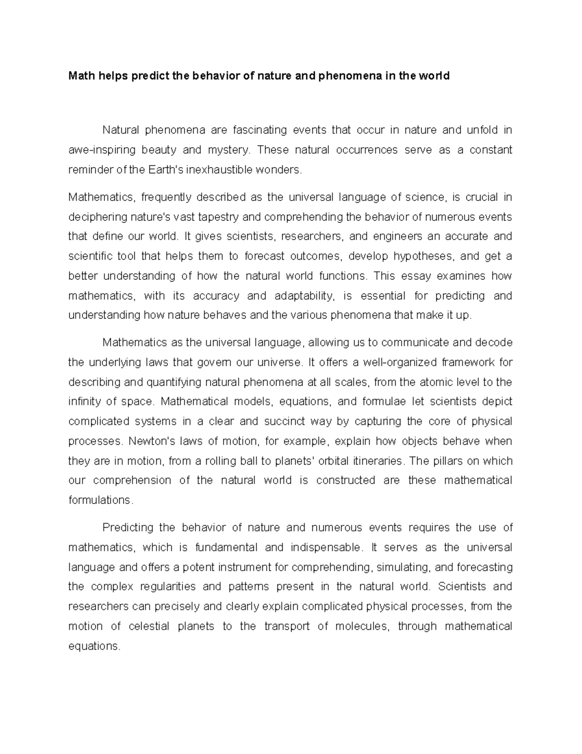 Math's Role in Predicting Natural Phenomena: An In-depth Analysis - Studocu