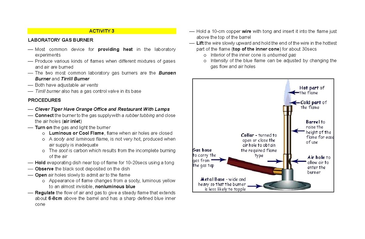 Chem Lab 2 - Activity 3: Laboratory Gas Burner and Combustion Review ...