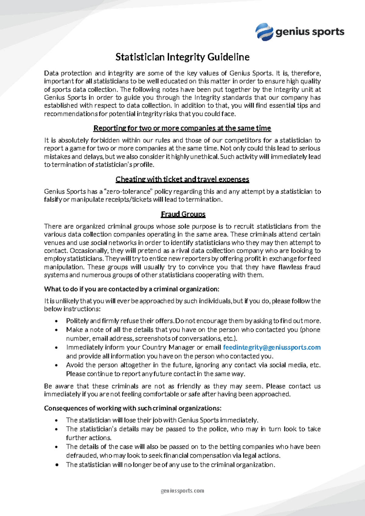 Statistician integrity guideline - geniussports Statistician Integrity ...