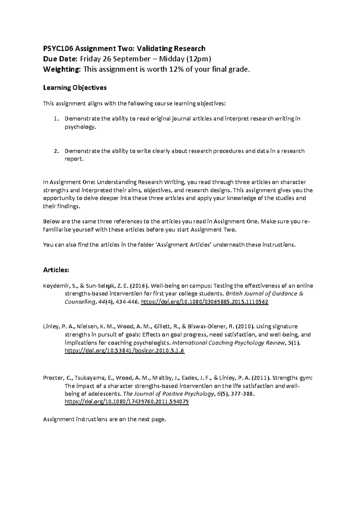 PSYC106 Assignment Two: Validating Research Claims in Psychology - Studocu