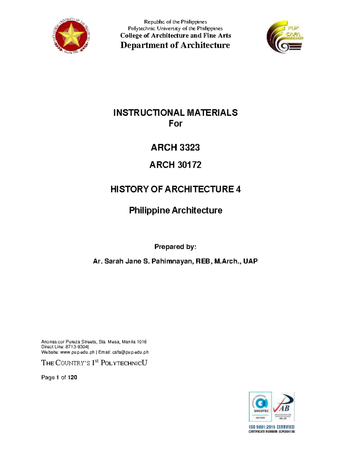 ARCH 3323 History of Architecture 4: Philippine Architectural Insights - Studocu
