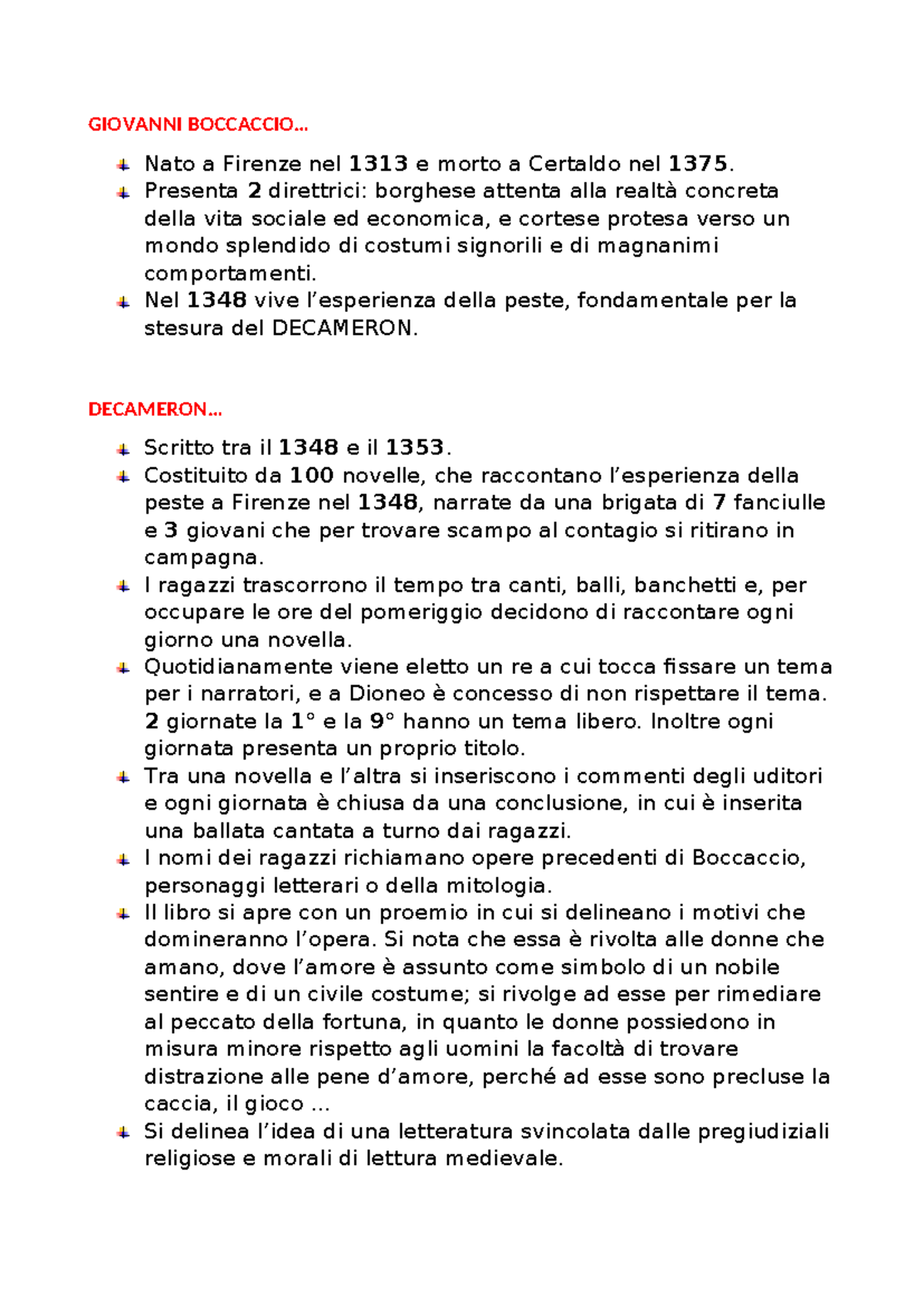 Schema di Boccaccio: Analisi del "Decameron" e Tematiche Sociali - Studocu
