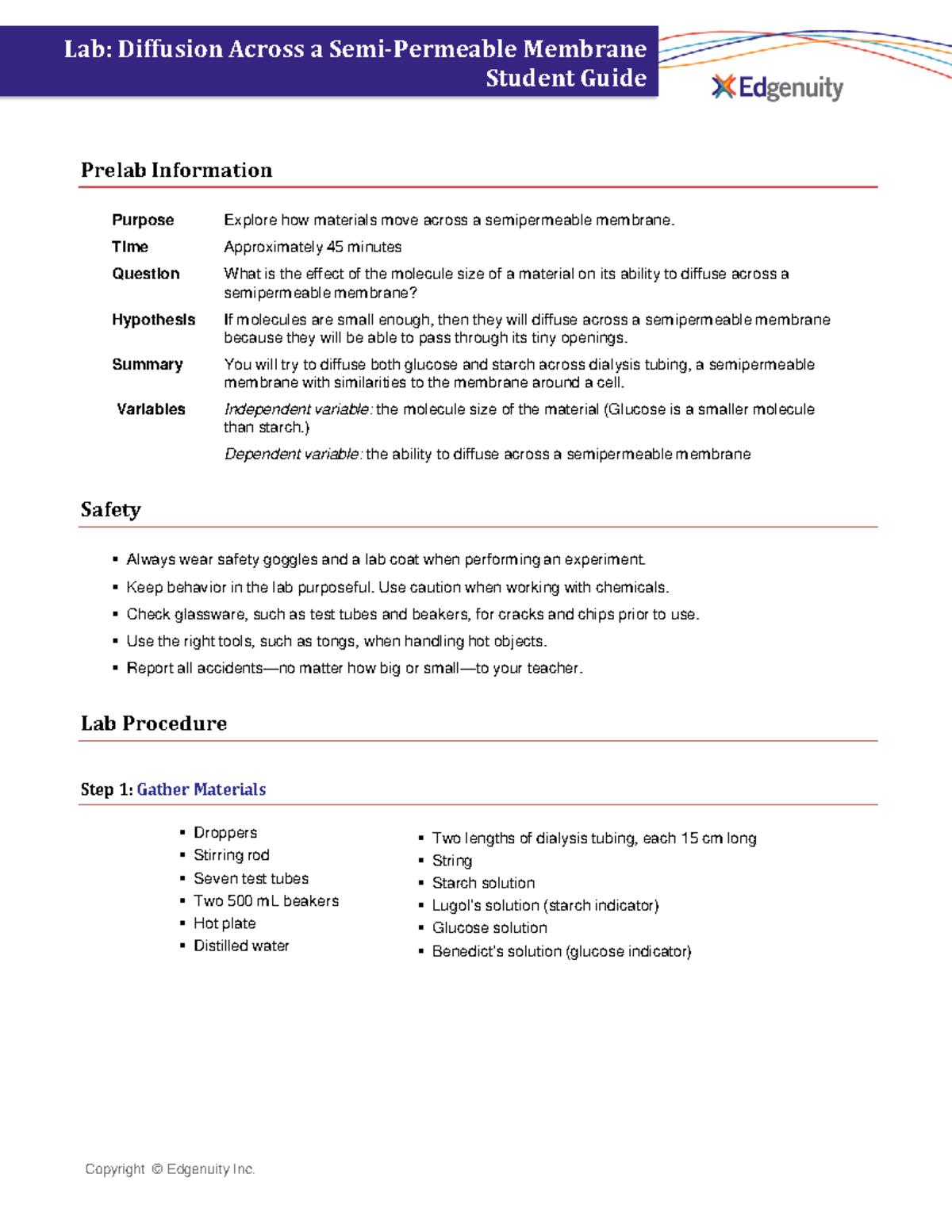 Lab 3209: Diffusion Across a Membrane - Student Guide - Studocu