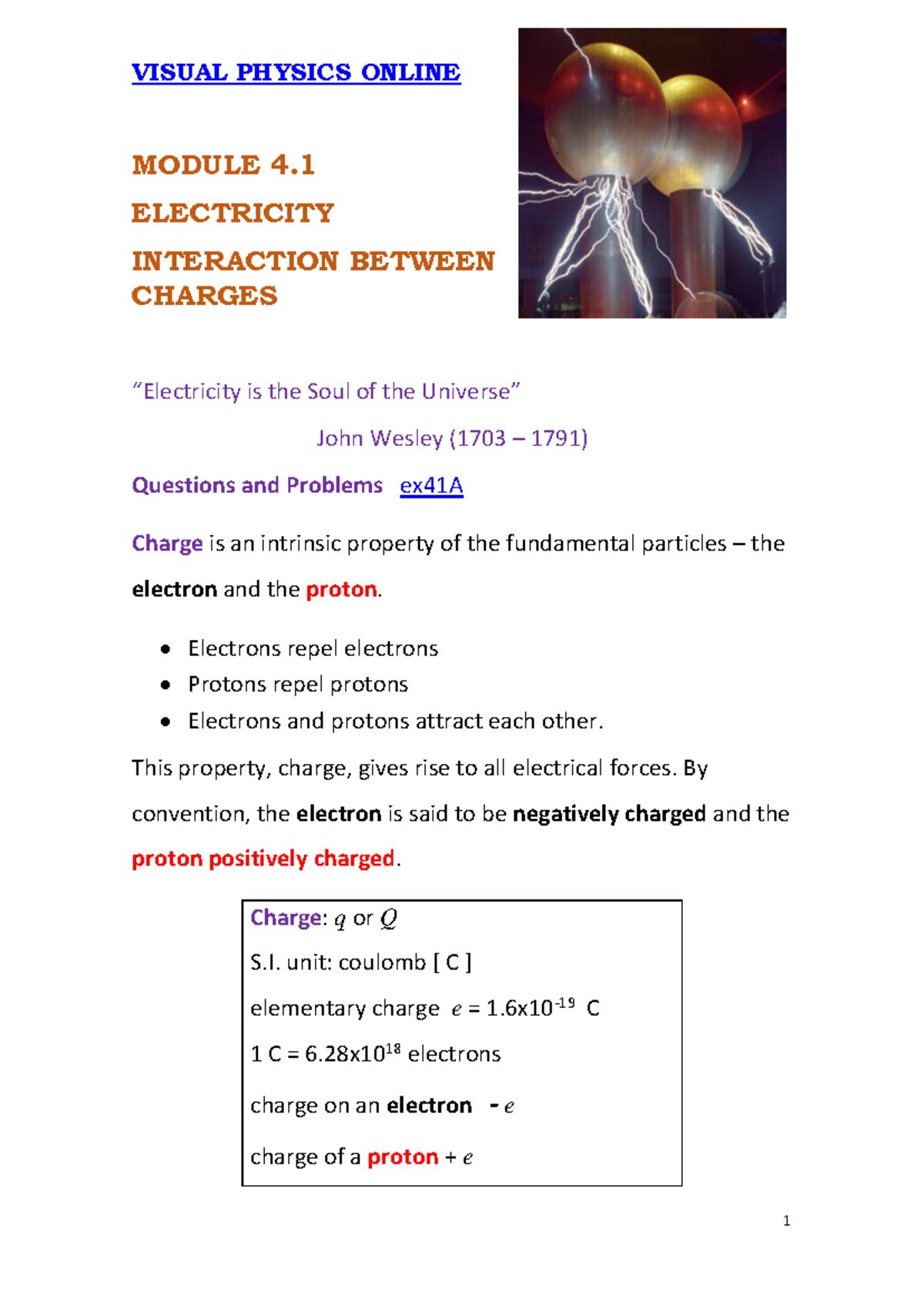 Chapter 1 Lecture Notes - Electricity & Magnetism (PHYS101) - Studocu