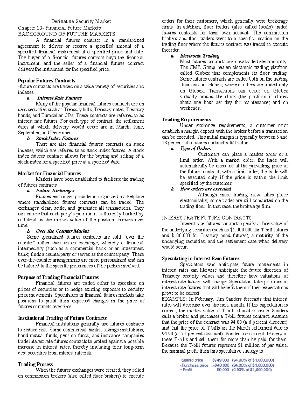 Derivative Security Market Chapter: Financial Futures and Their ...