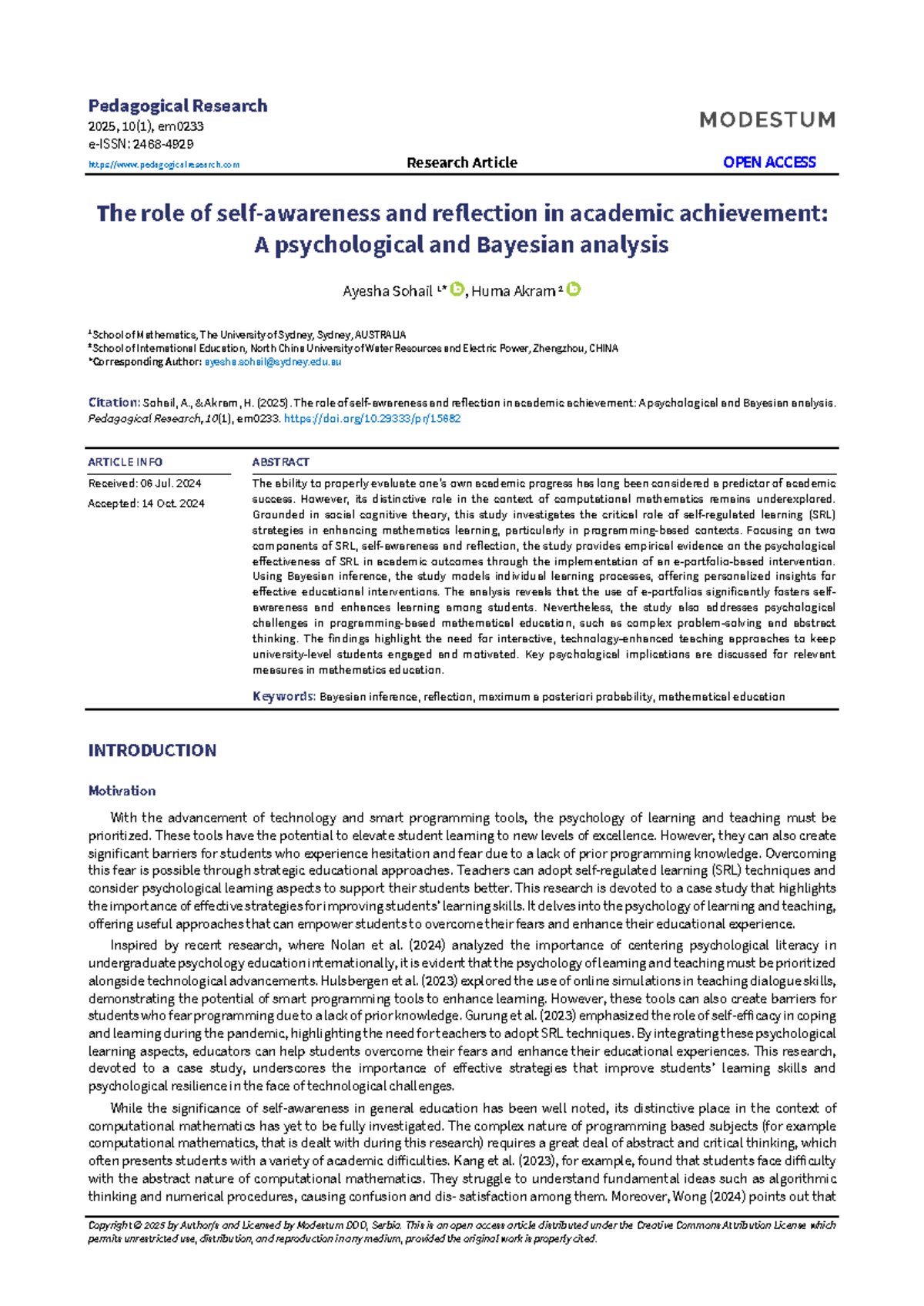 The Role of Self-Awareness and Reflection in Academic Achievement: A ...