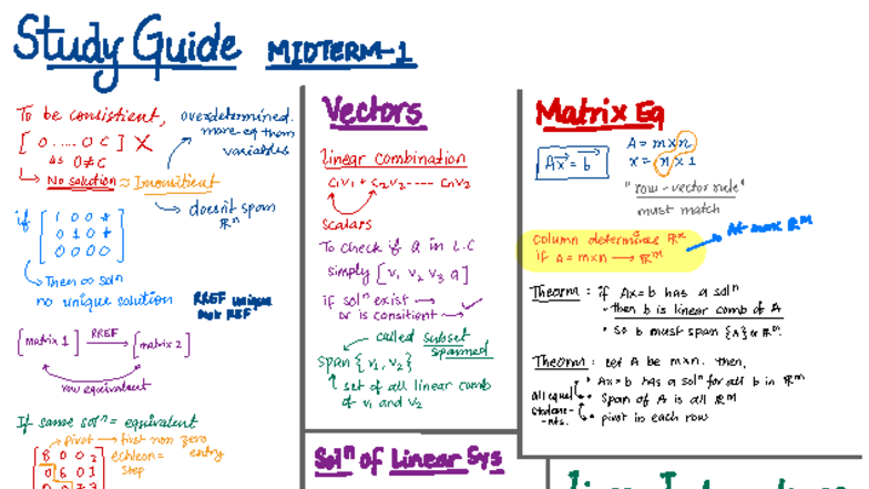 MA265 Midterm Study Guide: Linear Algebra Concepts and Solutions - Studocu
