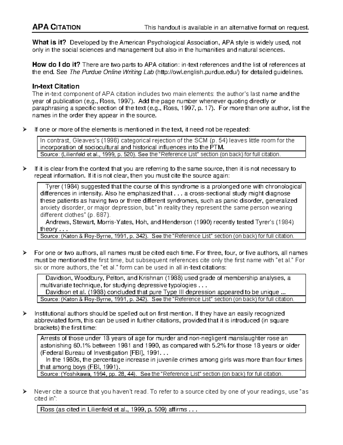 Reference APA Citation guide - APA CITATION This handout is available ...