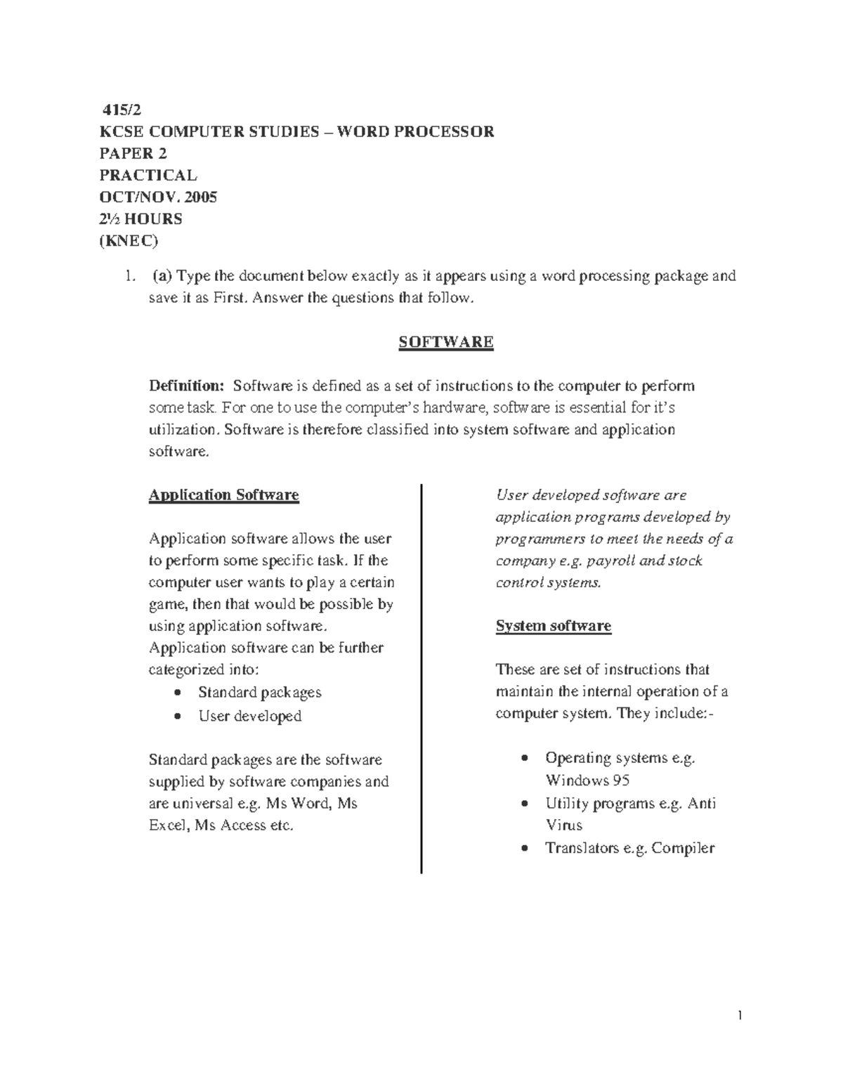 KCSE 451 Computer Studies Word Processing Practical Guide (2005-2021 ...