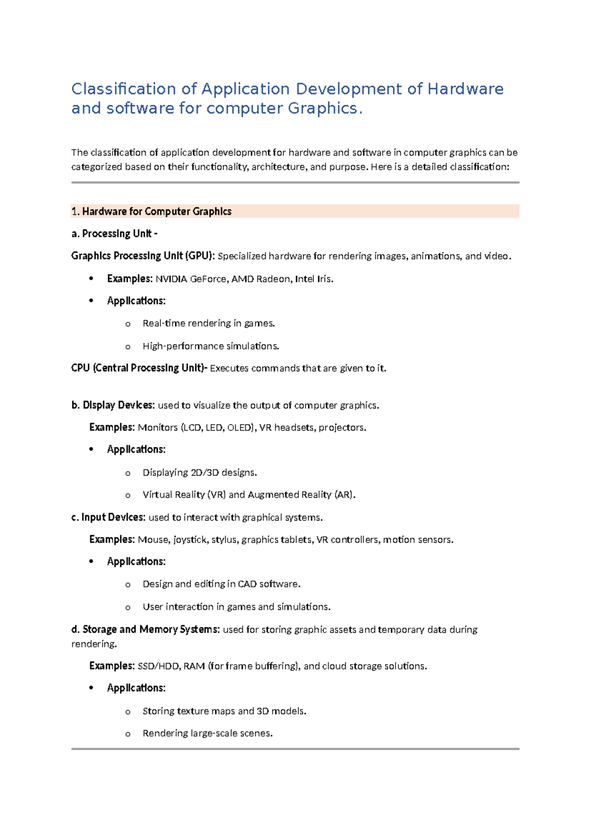 Classification of Hardware & Software for CG App Dev - Studocu