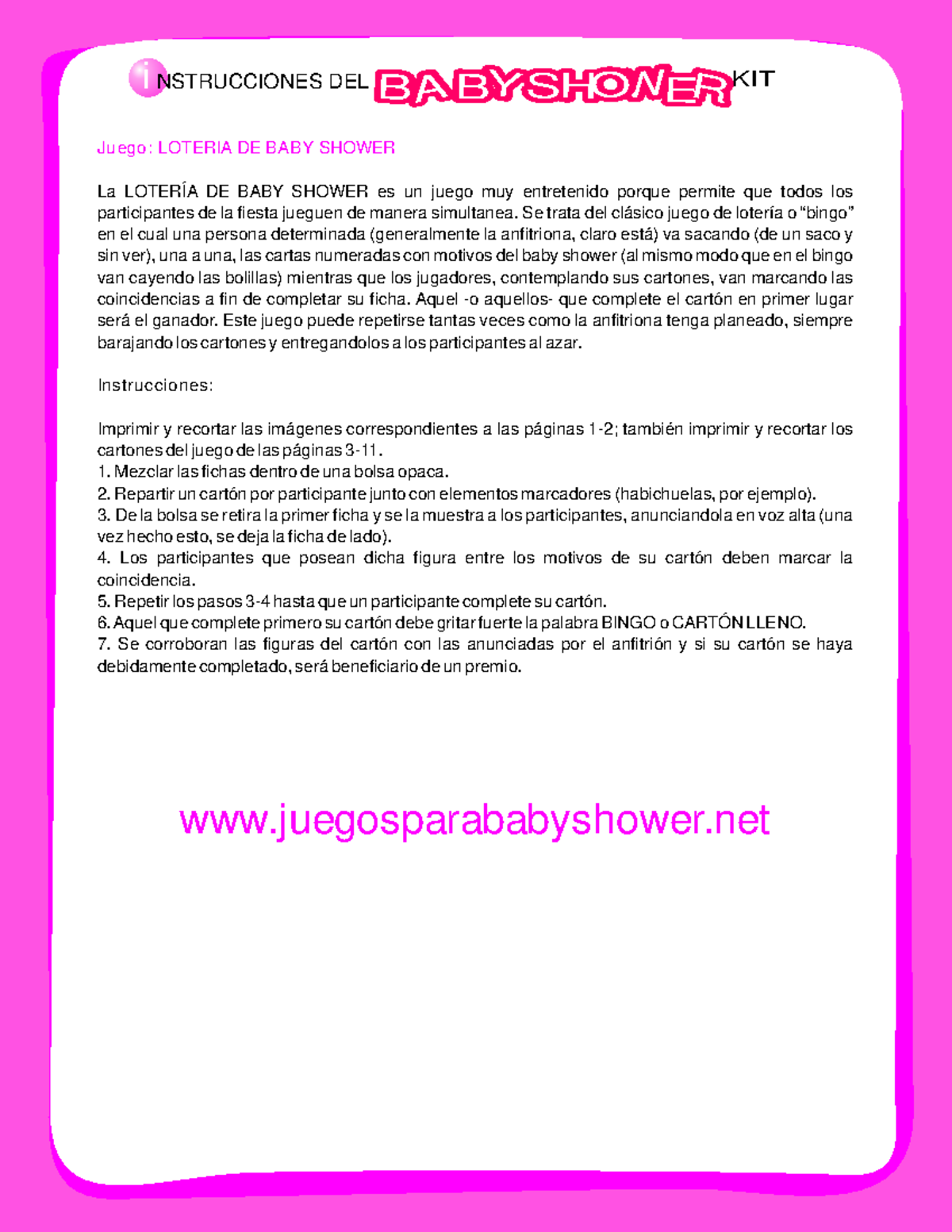 Instrucciones para la Lotería de Baby Shower (BA 2023) - Studocu