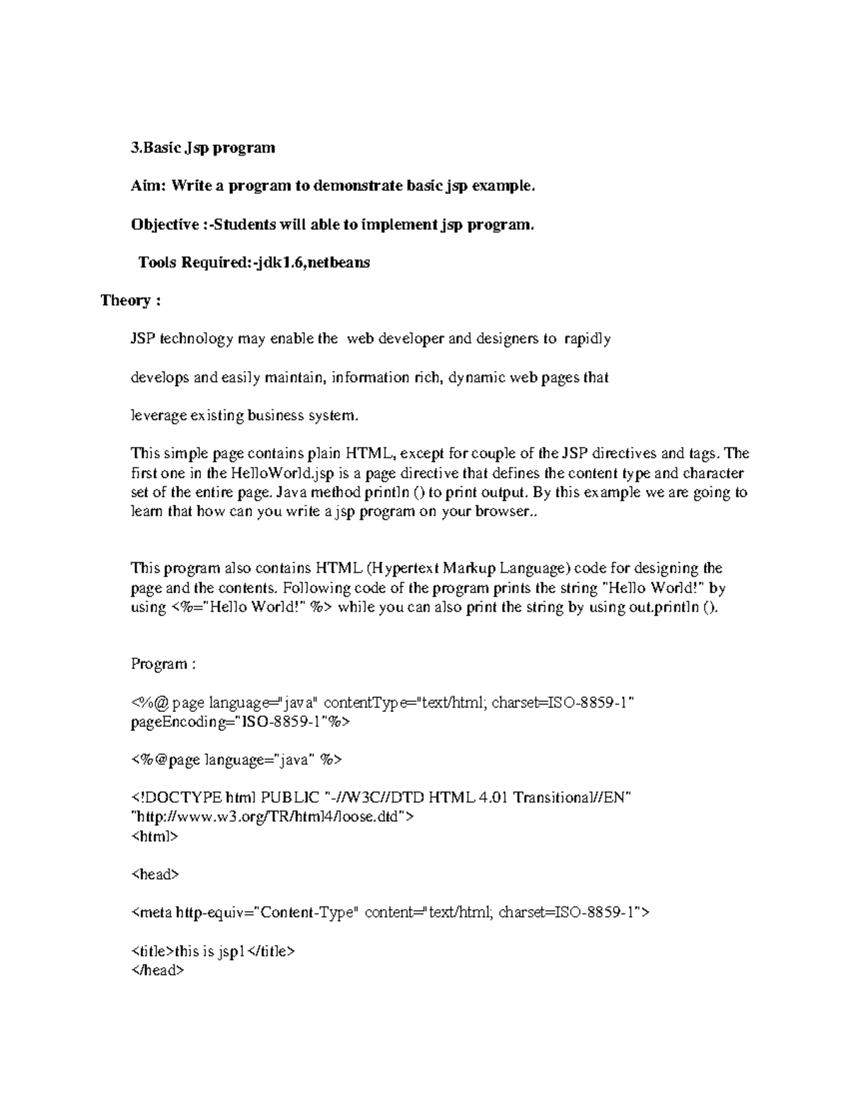 JSP 101: Basic Program Demonstration and Implementation Guide - Studocu