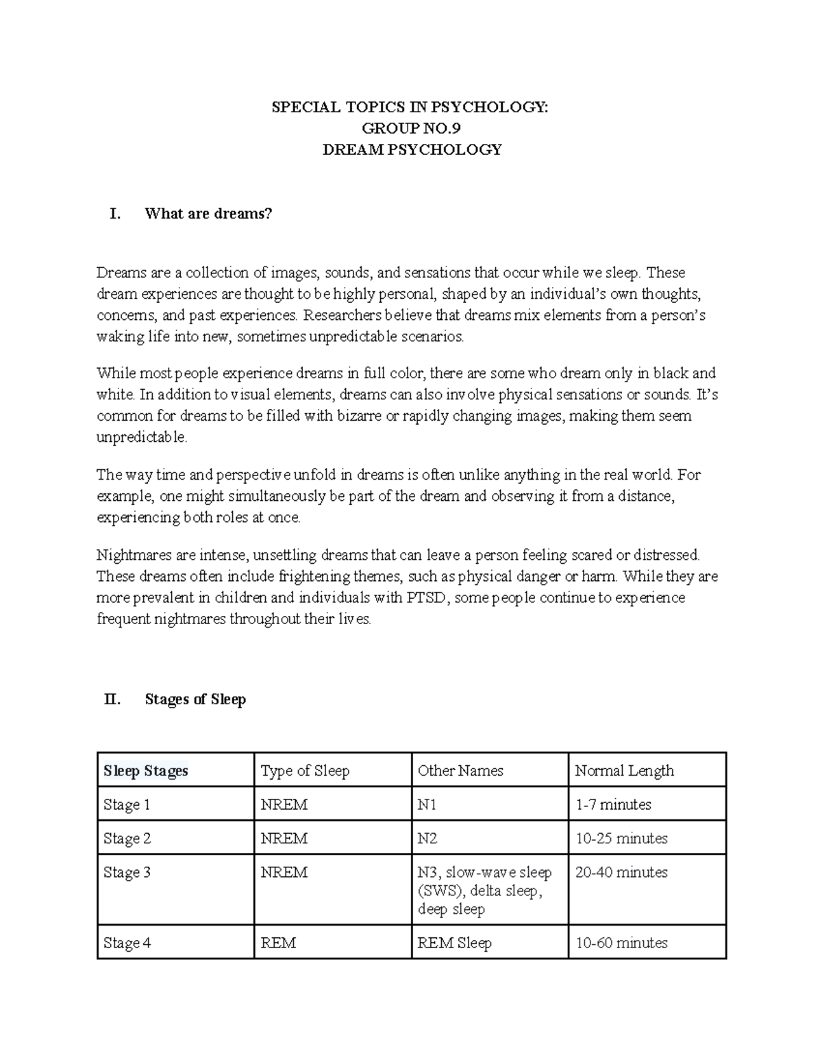 1812 Group 9 Final Exam Notes on Dream Psychology Principles - Studocu