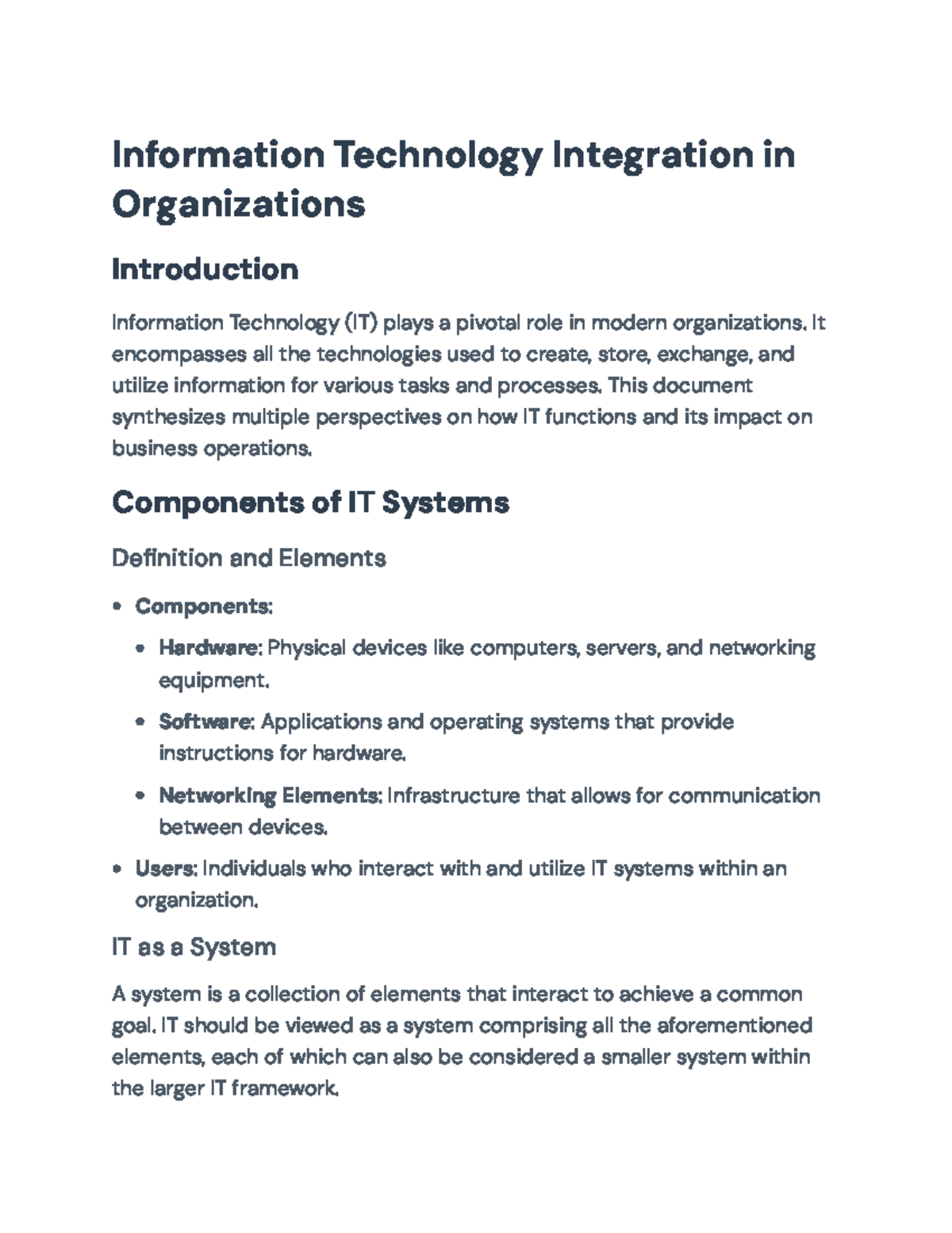 Information Technology Integration in Modern Organizations: An Overview - Information Technology ...