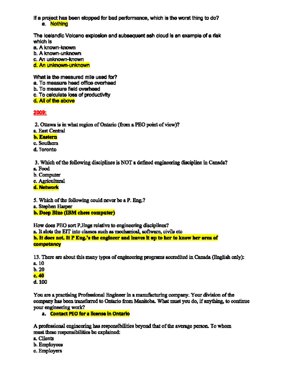 Ethics part E - Final exam questions for engineering professionals ...