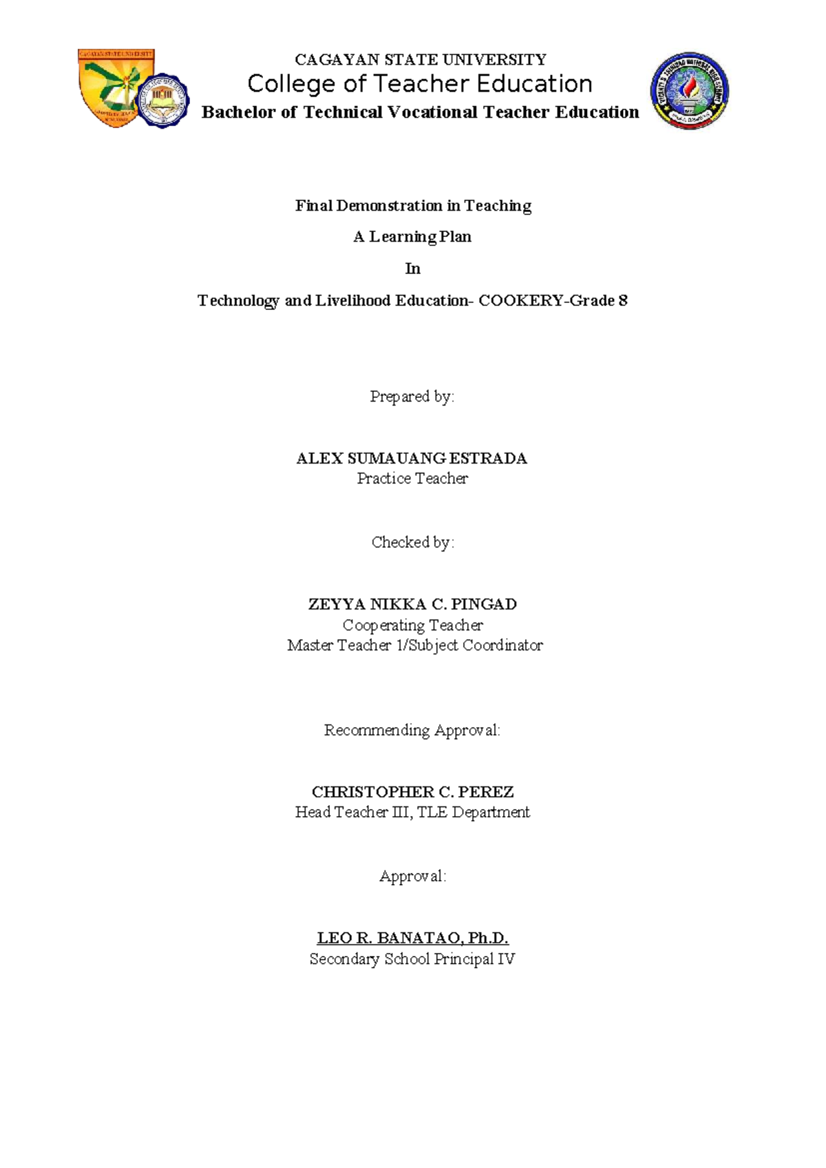CAGAYAN STATE UNIVERSITY L TLE 8 Final Demo Lesson Plan on Measuring ...
