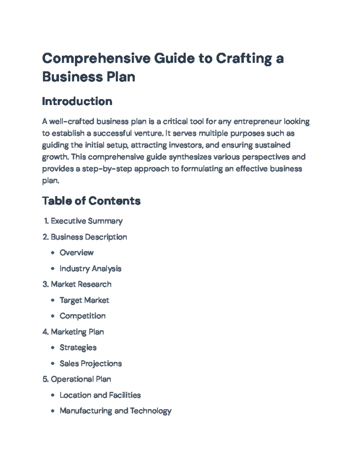 Comprehensive Business Plan Guide: Crafting Success for Entrepreneurs ...