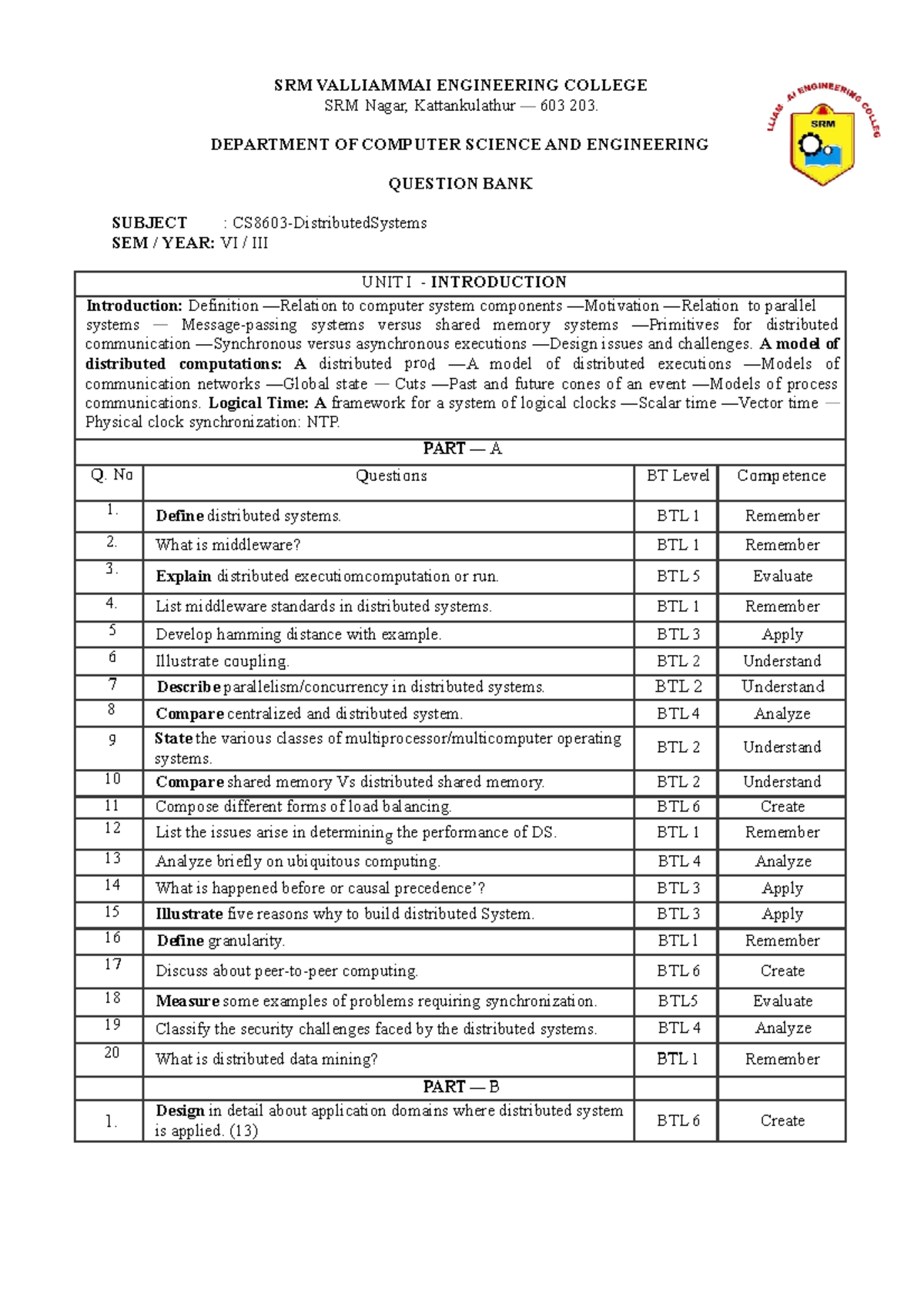 CS8603 Distributed Computing Important Questions and Answers - Studocu