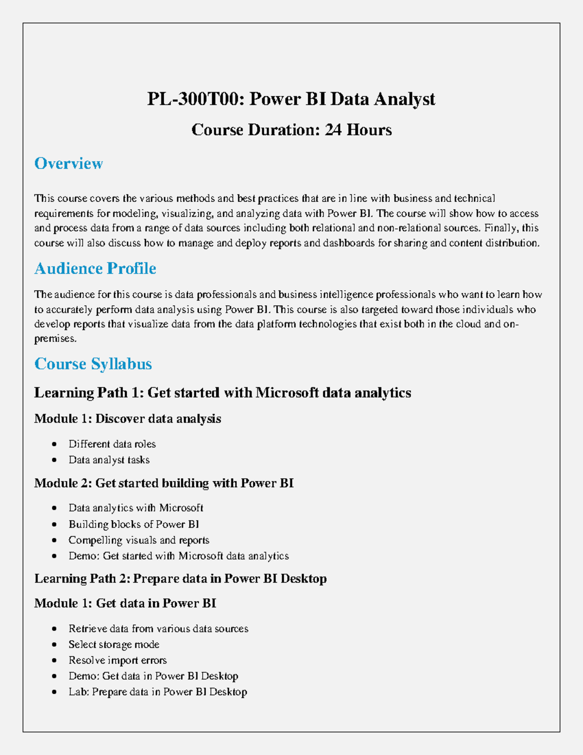 Power BI Data Analyst Course Overview & Syllabus (24 Hours) - Studocu