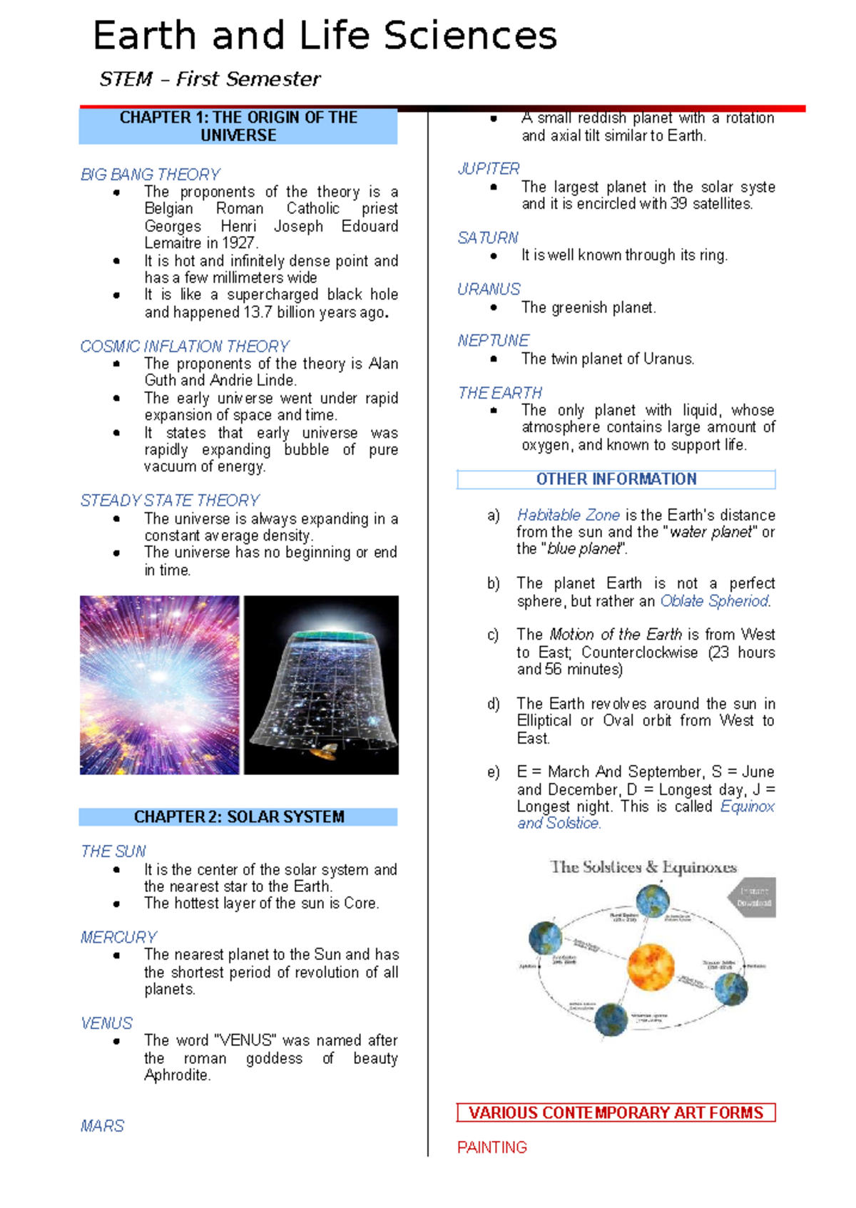 Earth and Life Sciences STEM 1st Sem CHAPTER 1: The Origin of the ...