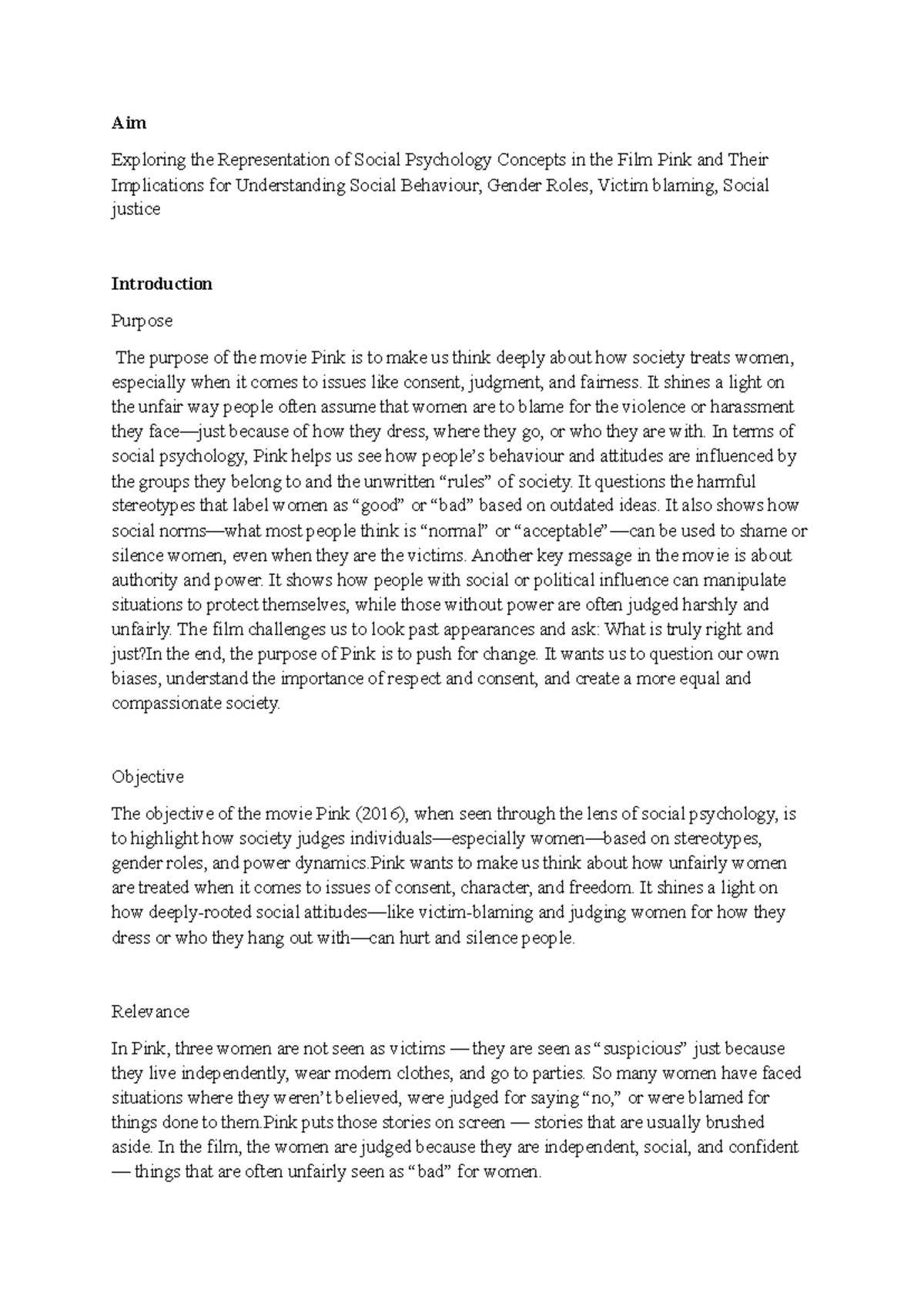 A2CB4DEF - Social Psychology Insights from the Film Pink: Gender and ...