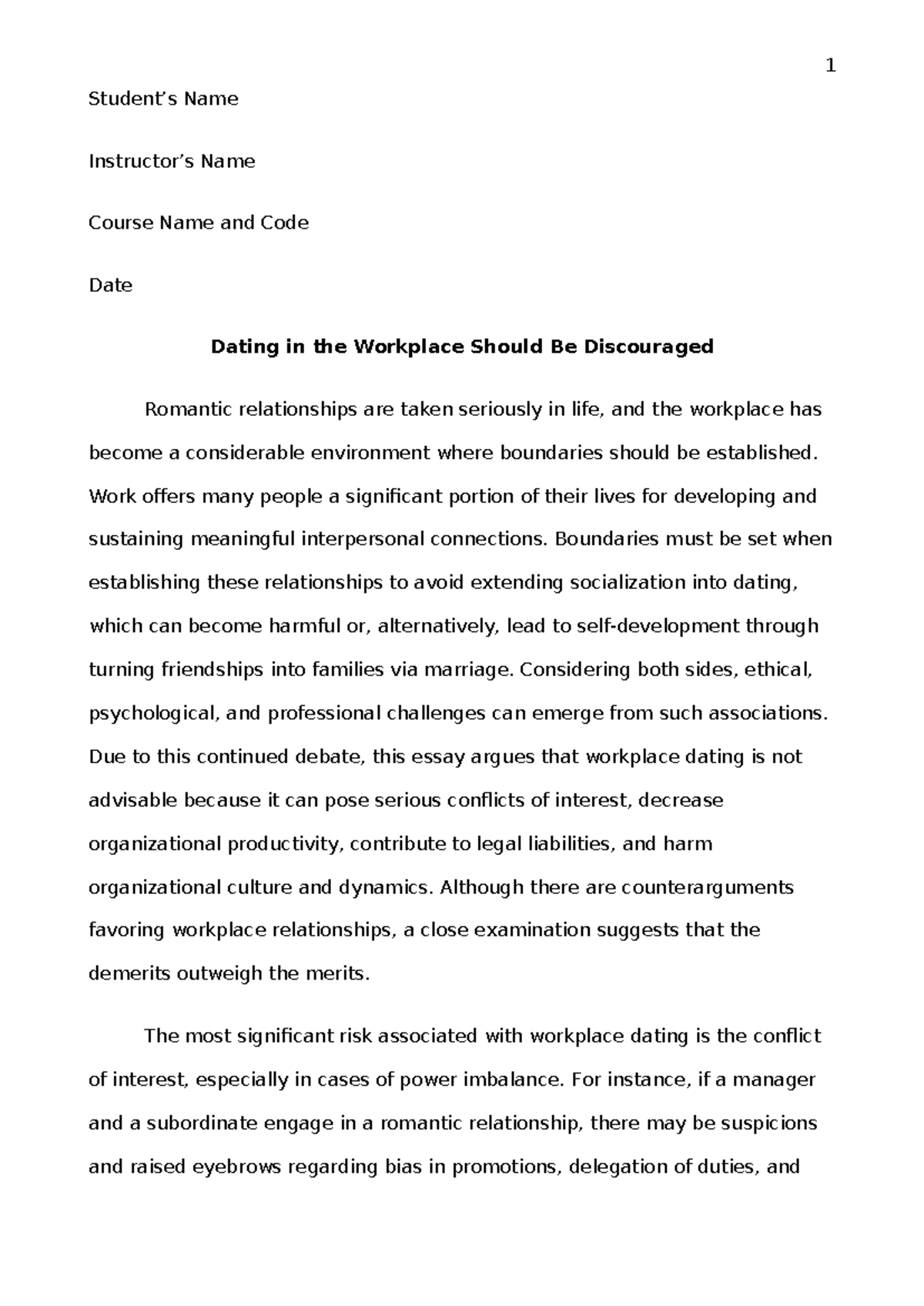 Workplace Dating: Ethical Concerns and Professional Boundaries - Studocu