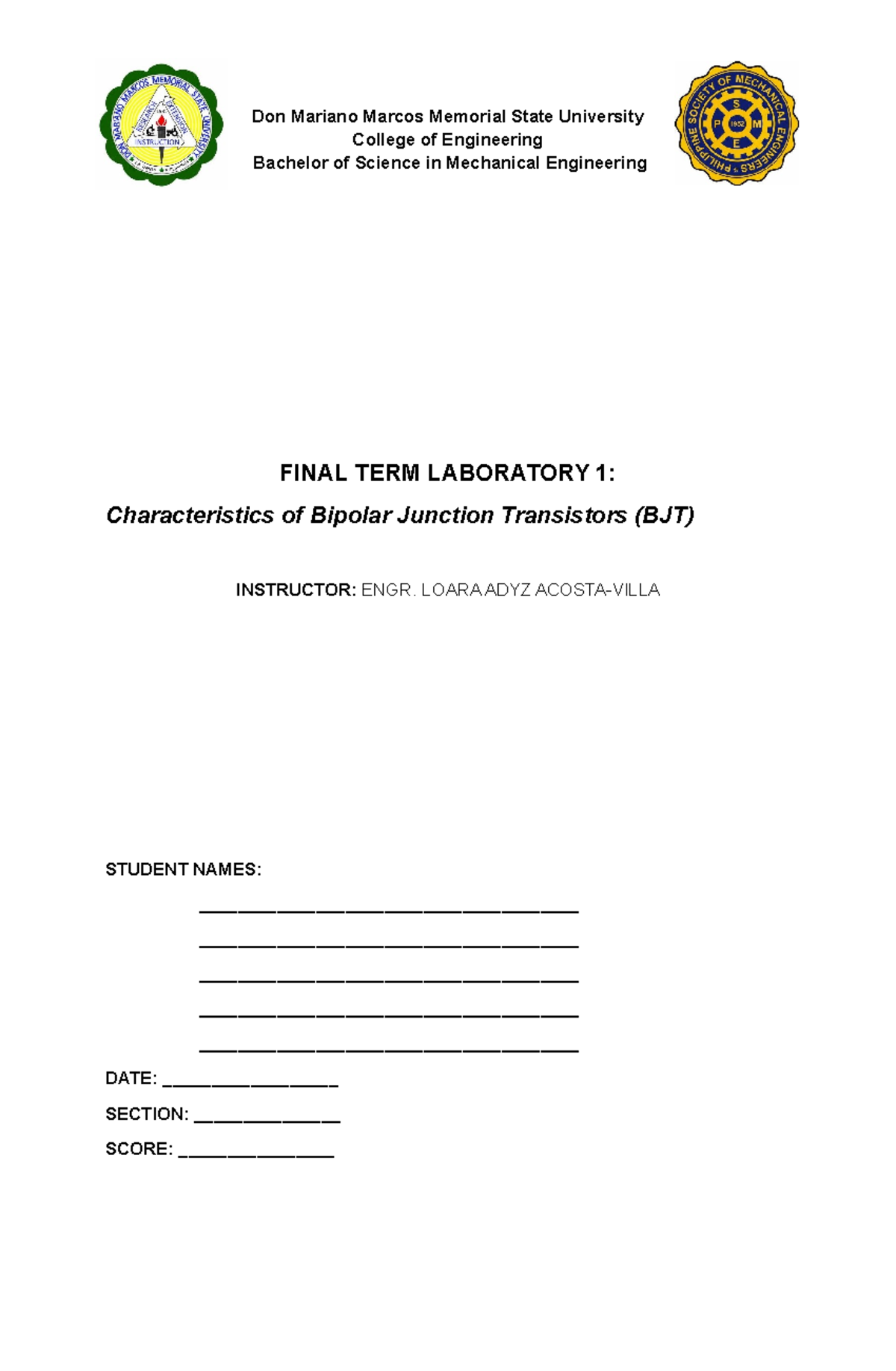 BSCME 101: Final Lab Report on Bipolar Junction Transistors (BJT) - Studocu